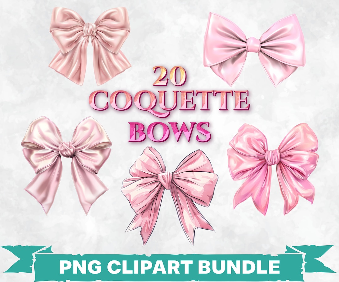 Cute Coquette Bow Clipart Bundle, Elegant Ribbon PNG Graphics, Bow ...