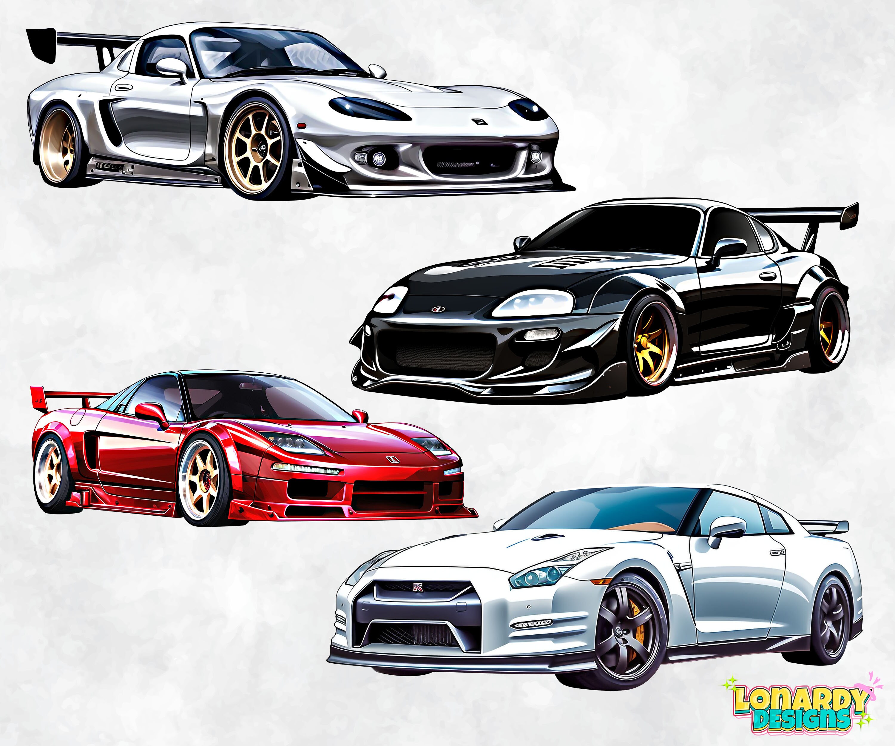 JDM Cars PNG Clipart Bundle, Import Vehicle Printable Graphics, Tuner ...
