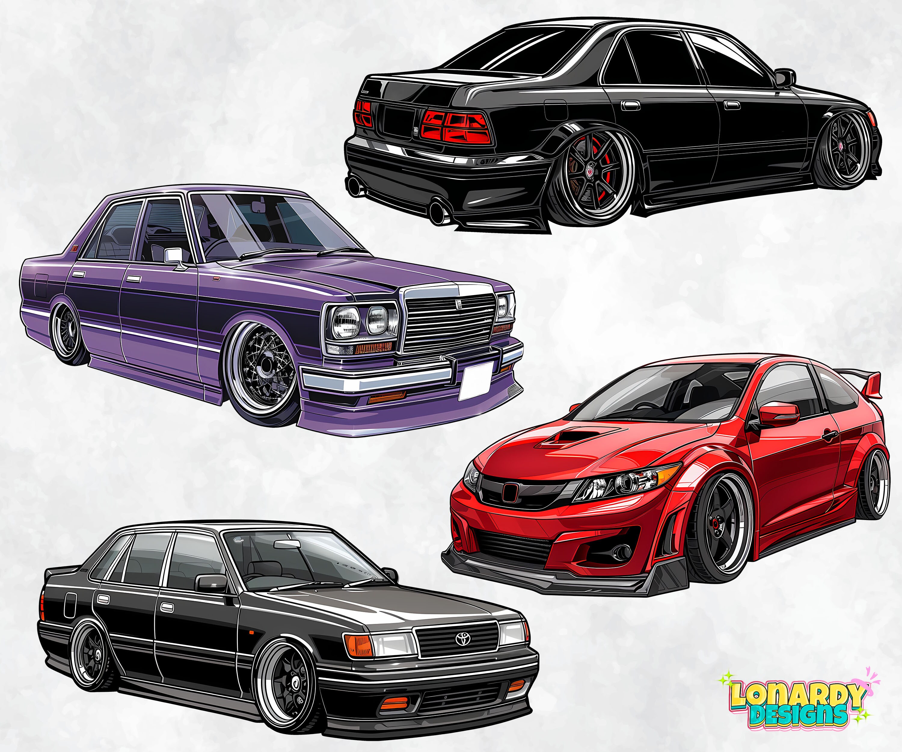 JDM Tuner Cars PNG Clipart Bundle, Slammed Import Car Graphics, Stanced ...