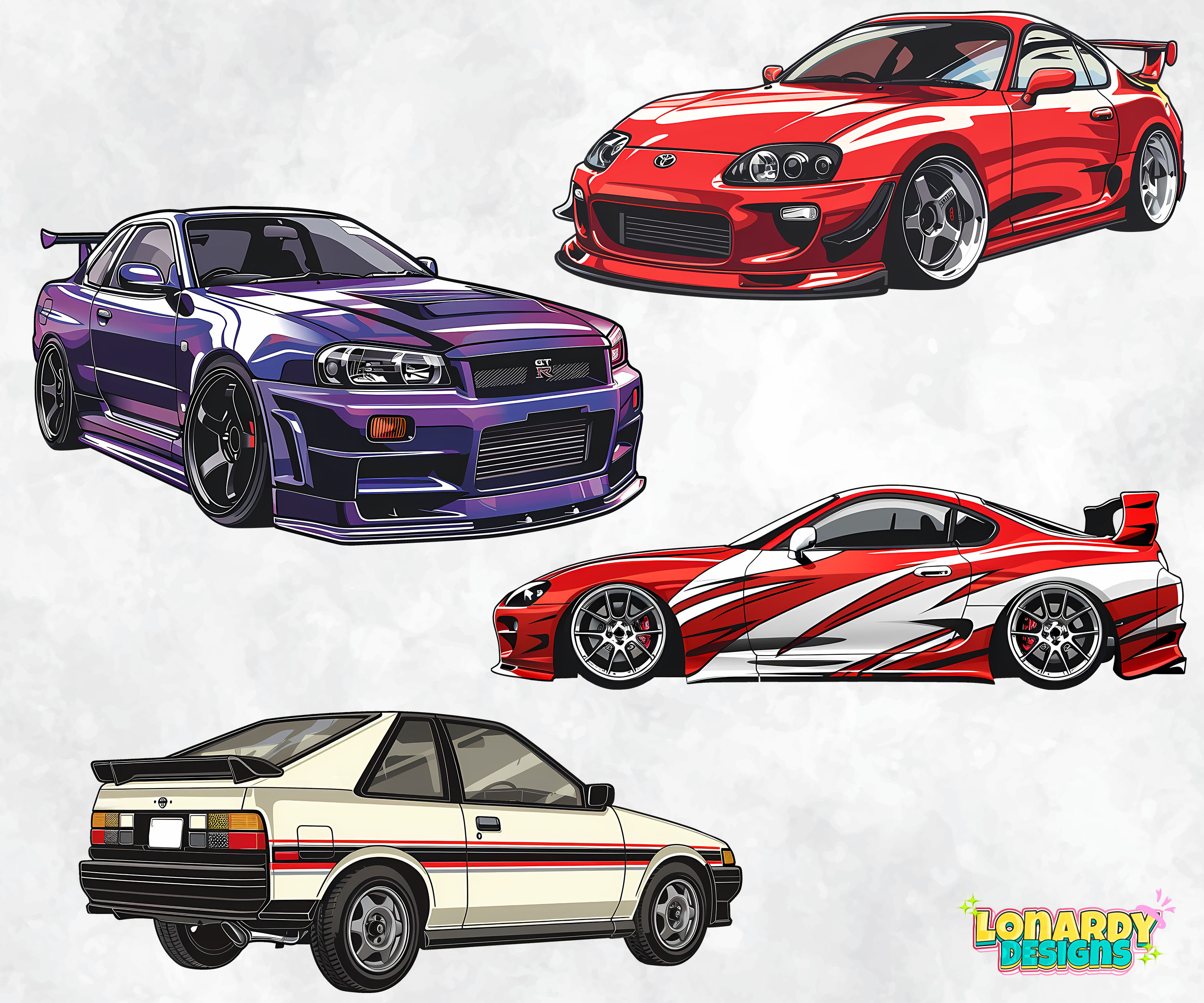JDM Cars PNG Clipart Bundle, Japanese Tuner Car Sublimation Graphics ...