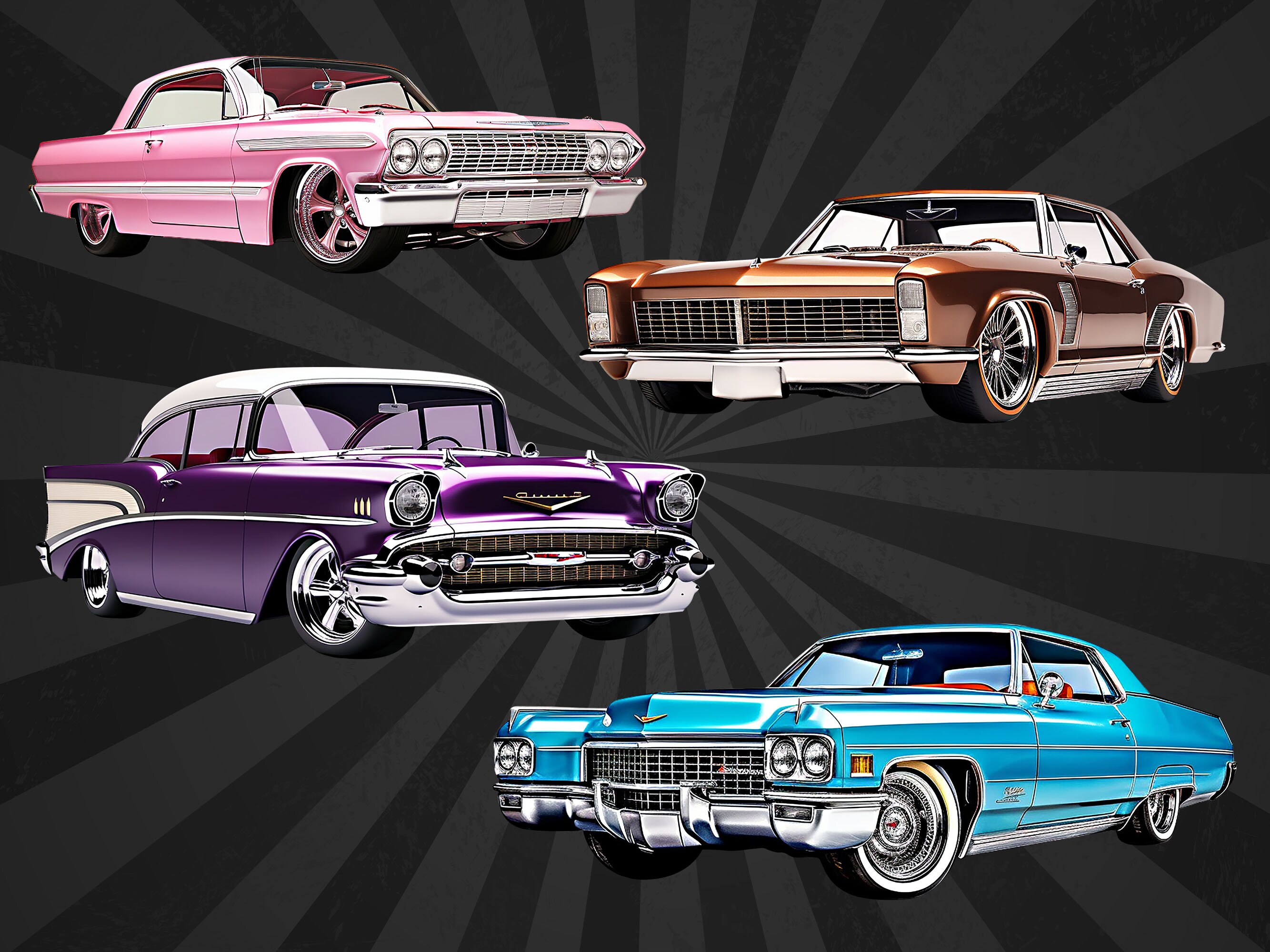 Lowrider Car PNG Clipart Bundle, Classic Muscle Car Sublimation Design ...