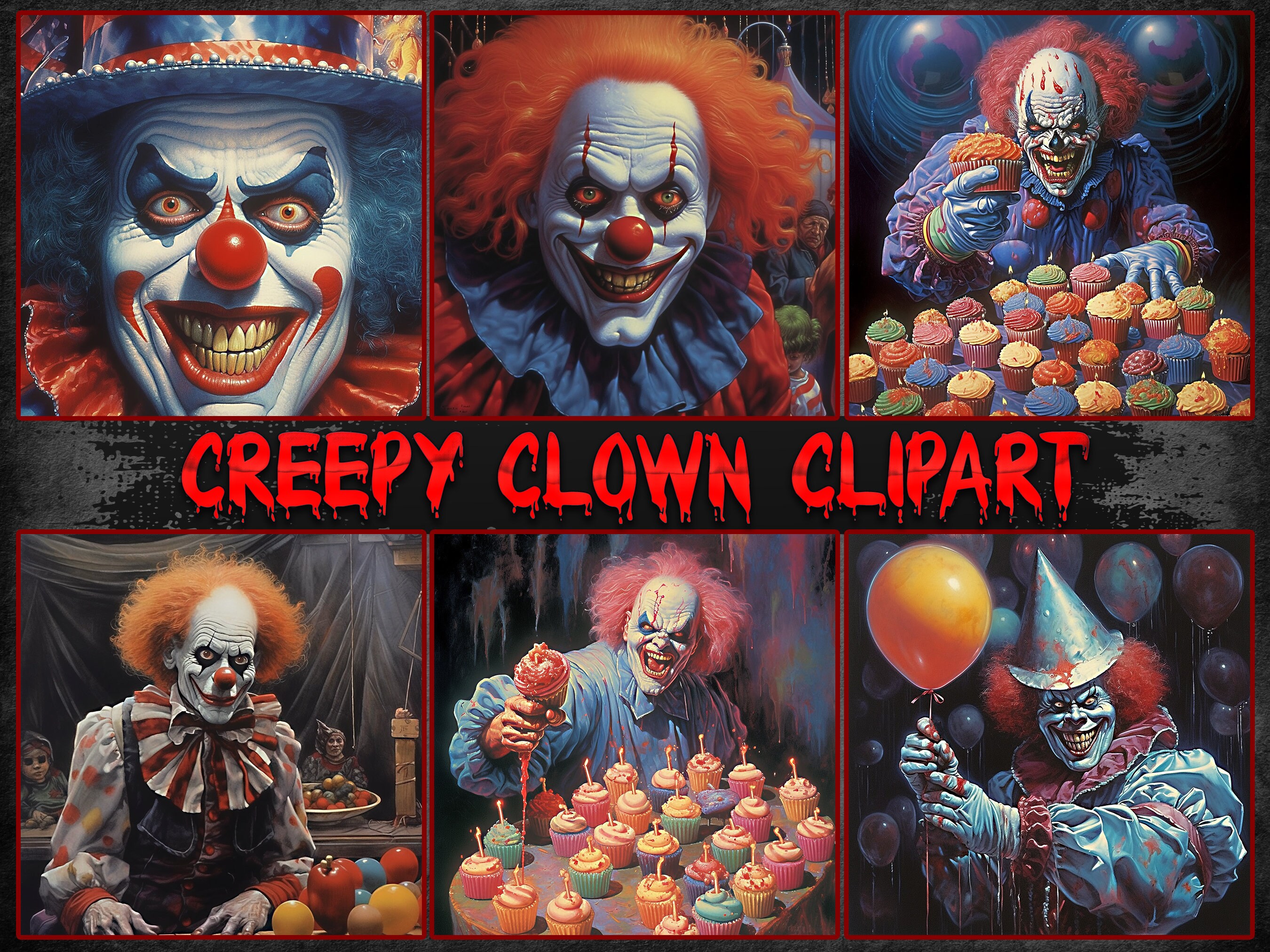 Scary Clown Png Bundle Horror Printable Wall Art Spooky - Etsy
