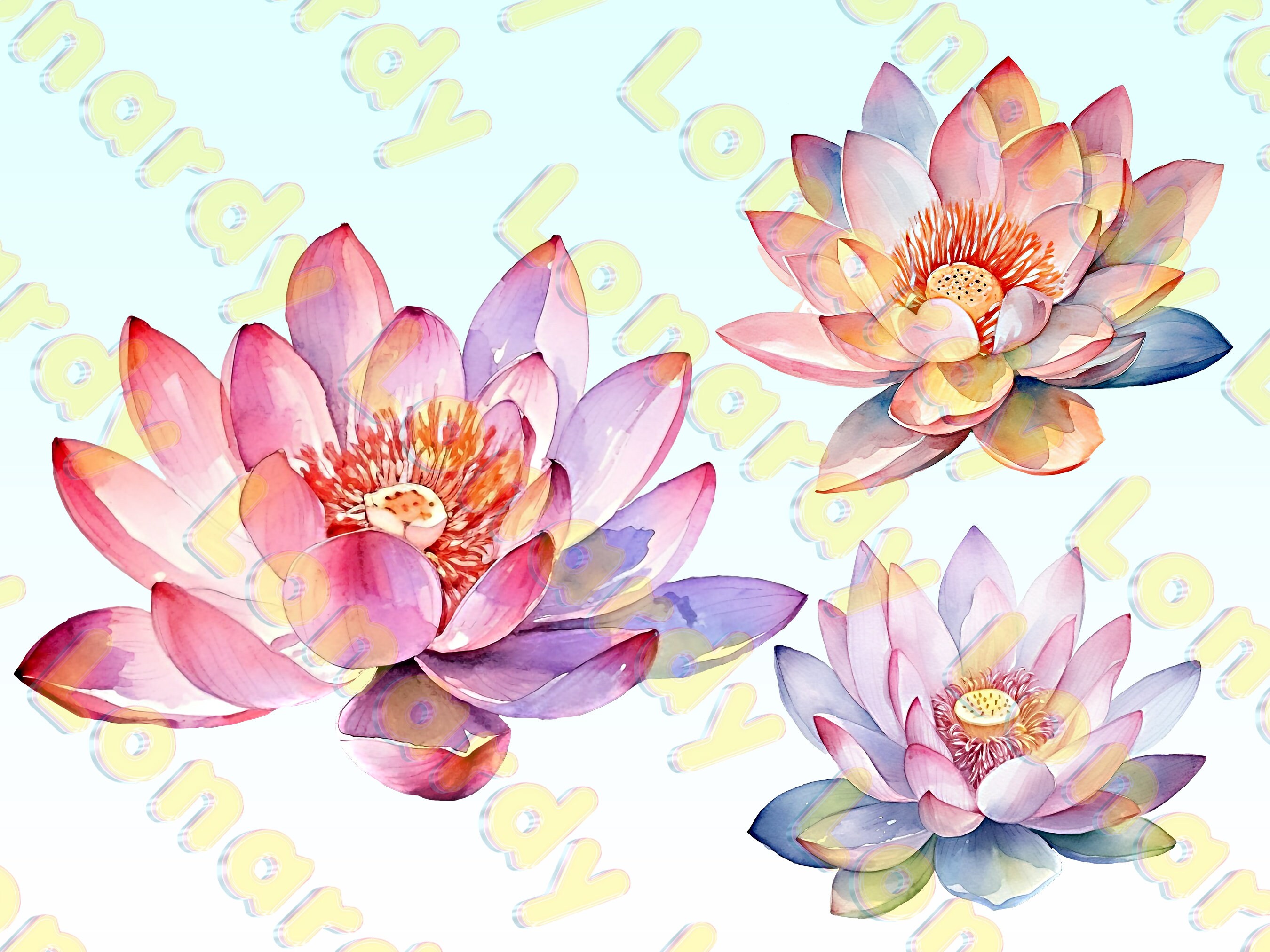 Watercolor Lotus Flower Clipart Bundle Png, Water Lily Printable Image ...