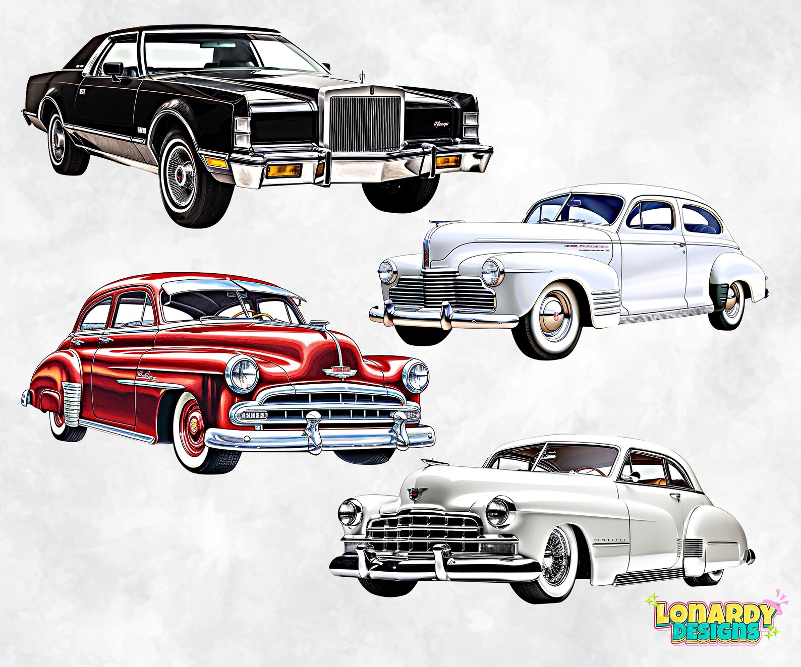 Lowrider Cars PNG Clipart Bundle Vintage Vehicles Printable Graphics ...