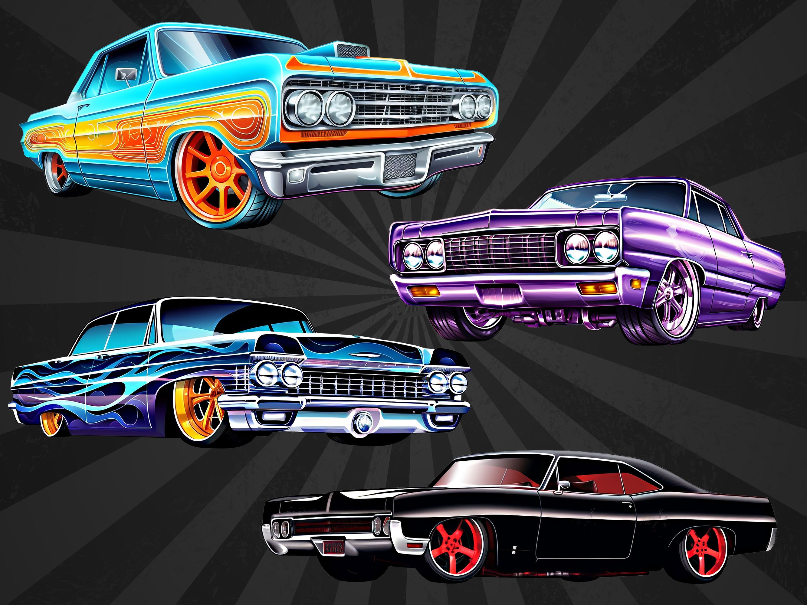 Lowrider Car PNG Clipart Bundle, Classic Muscle Car Sublimation Design ...