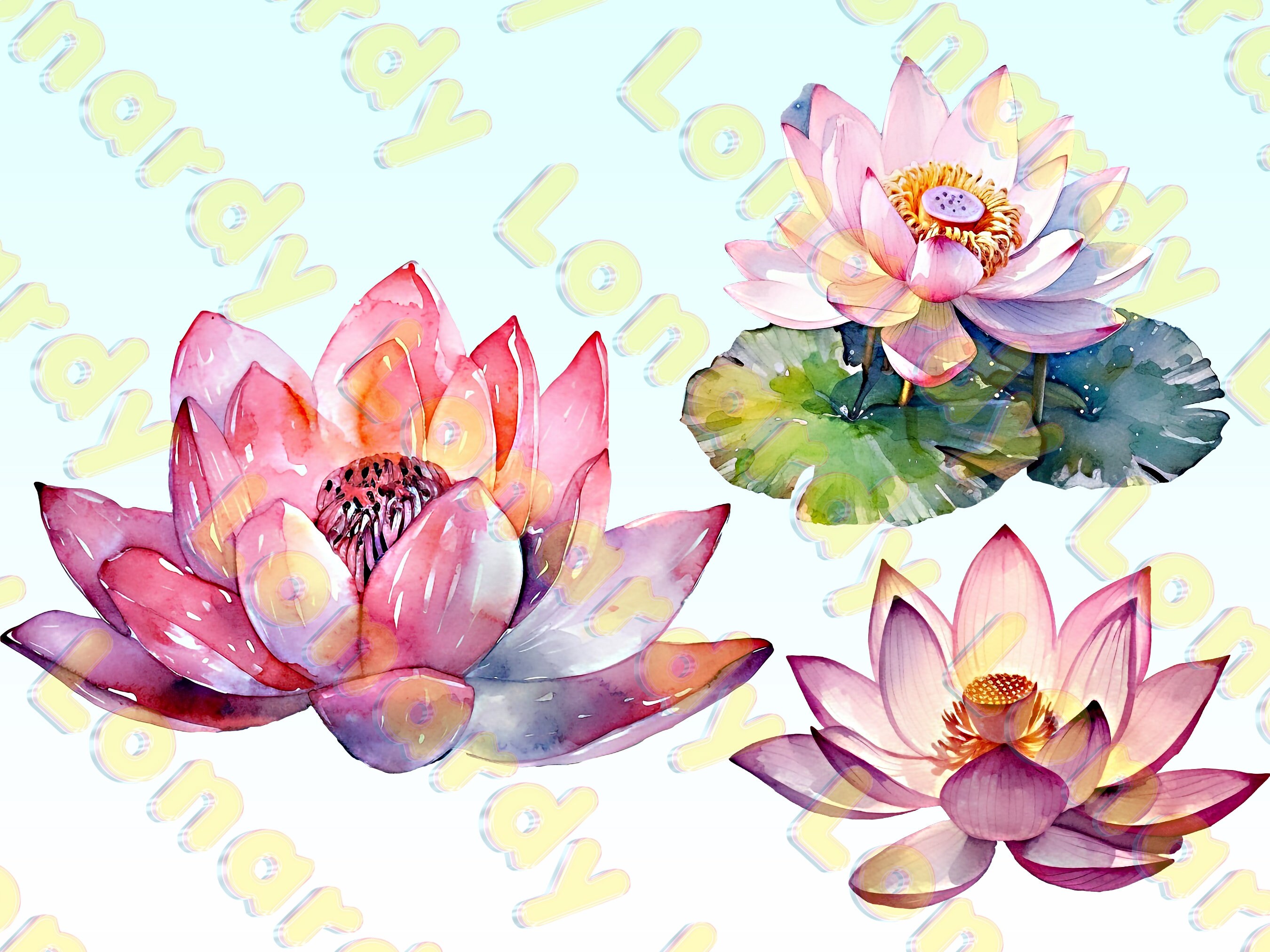 Watercolor Lotus Flower Clipart Bundle Png, Water Lily Printable Image ...
