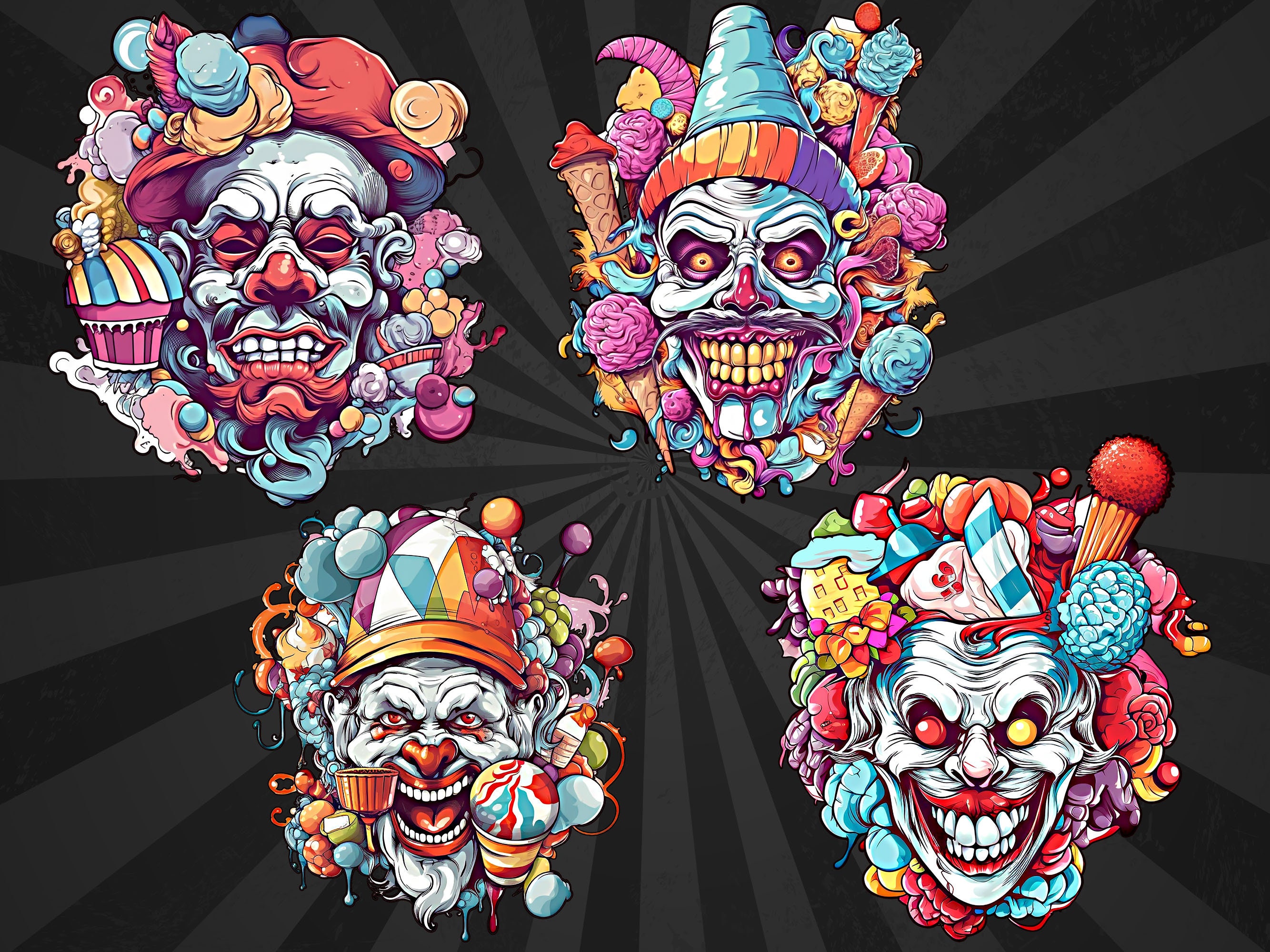 Creepy Clown Clipart Bundle, Spooky Clowns Sublimation Design, Horror ...