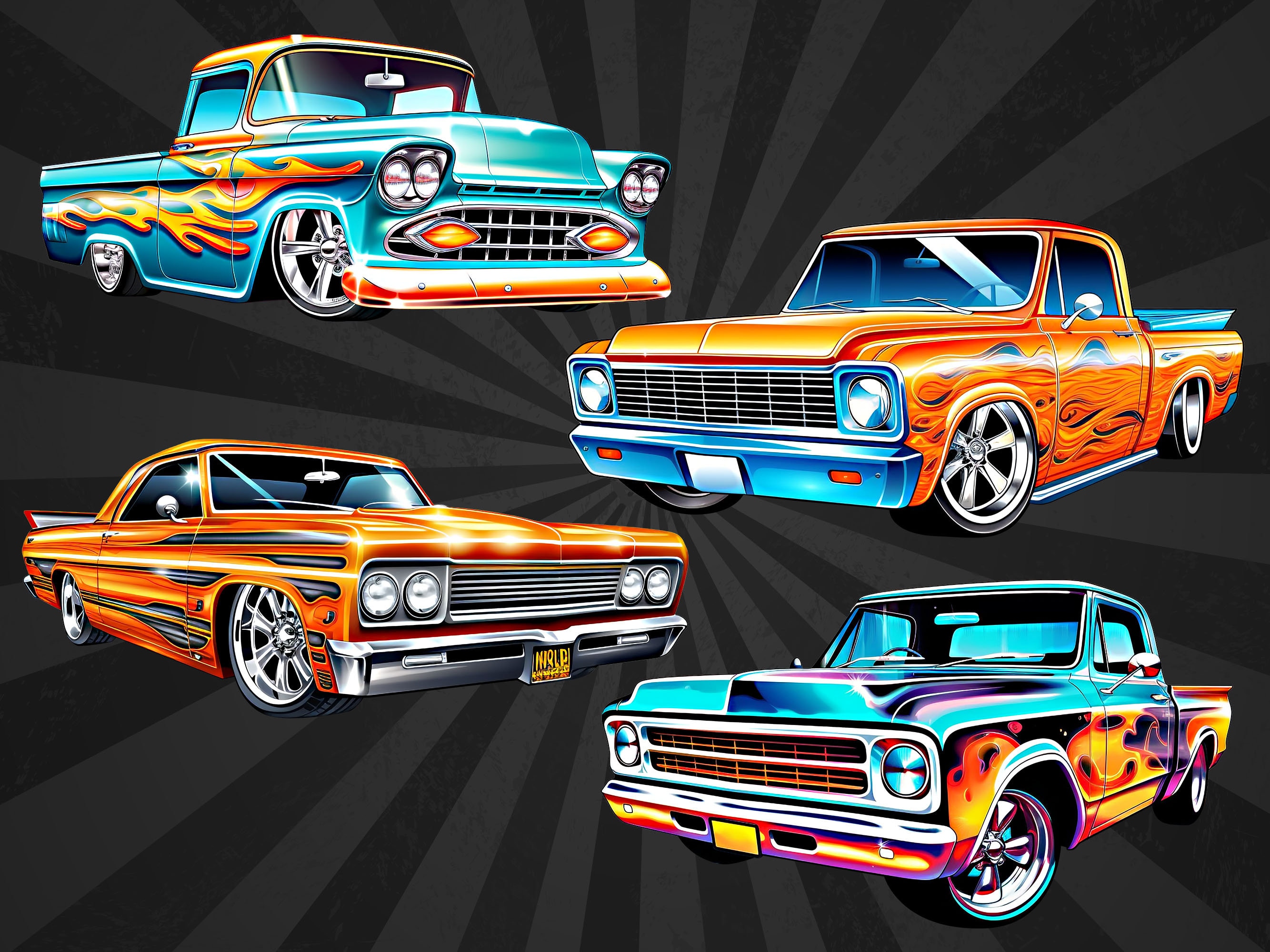 Lowrider Car PNG Clipart Bundle, Classic Muscle Car Sublimation Design ...