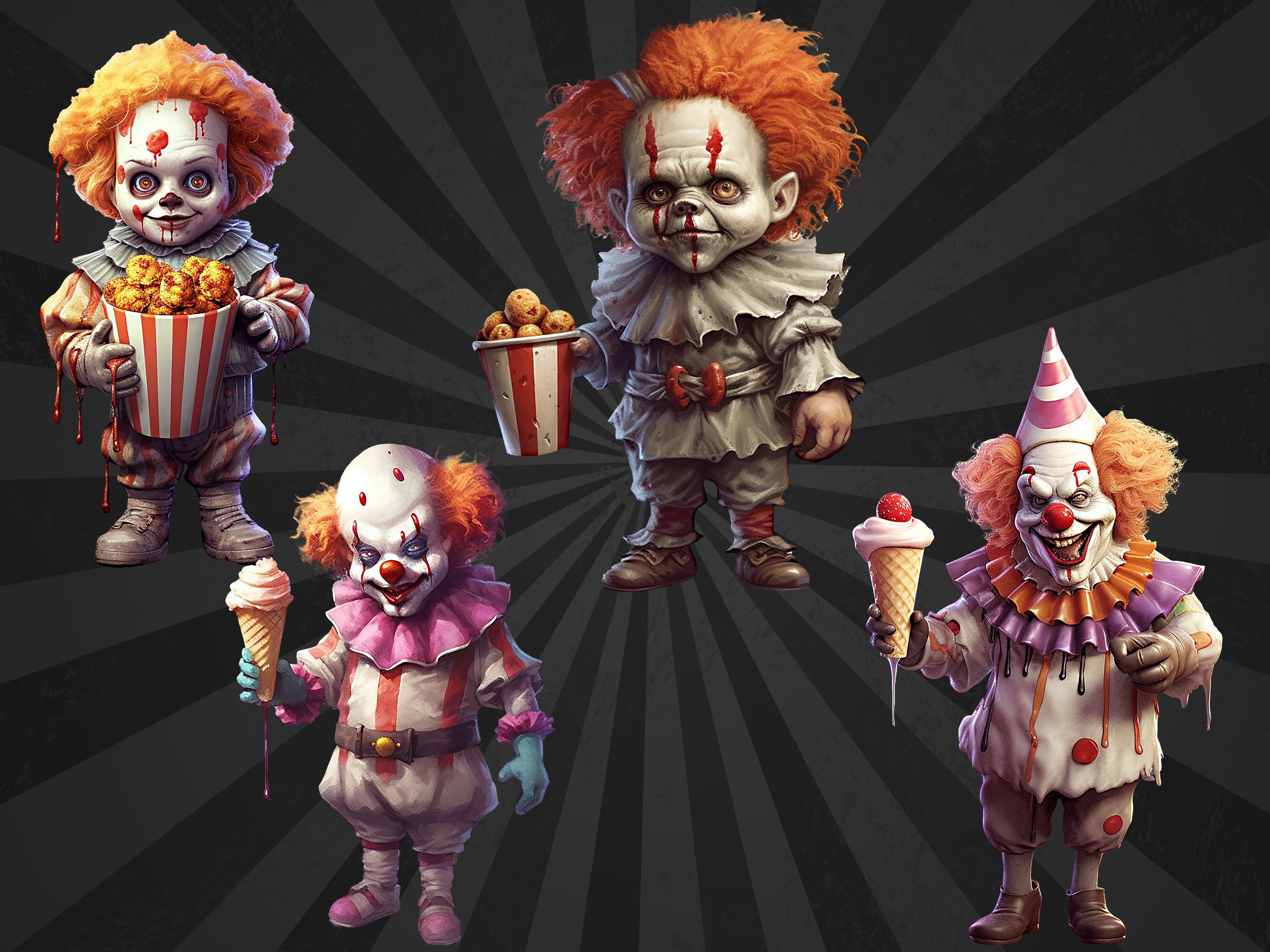 Creepy Clown Clipart Bundle Png, Spooky Clowns Sublimation Design ...