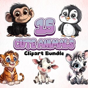 Cute Animals Clipart Bundle PNG Kids Animal Clipart Pack Cartoon ...