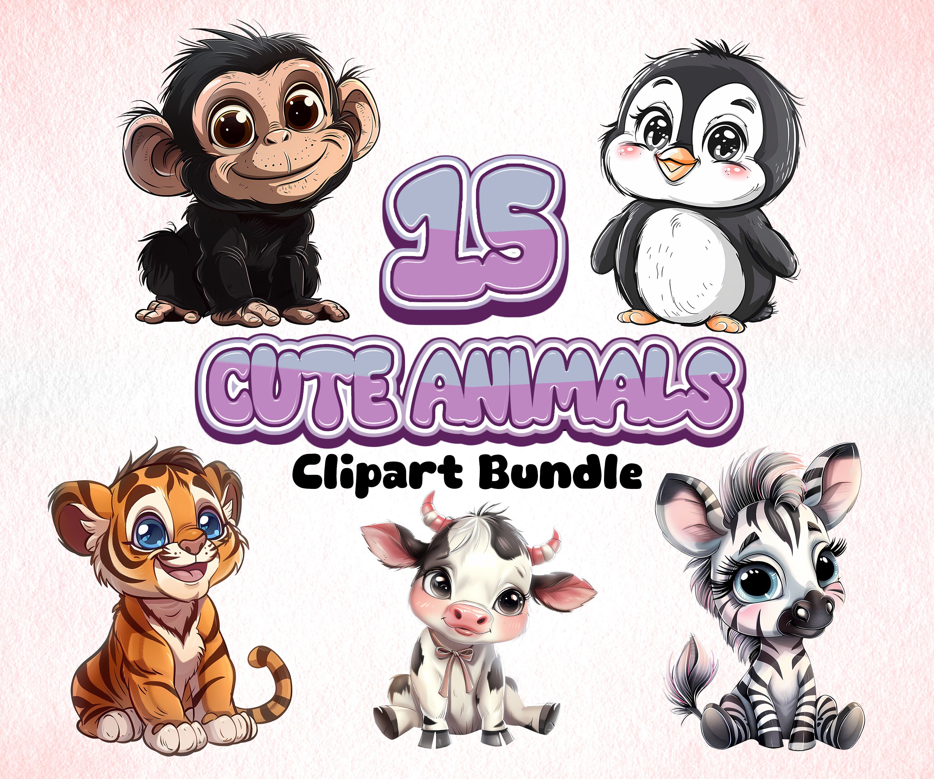 Cute Animals Clipart Bundle PNG Kids Animal Clipart Pack Cartoon ...
