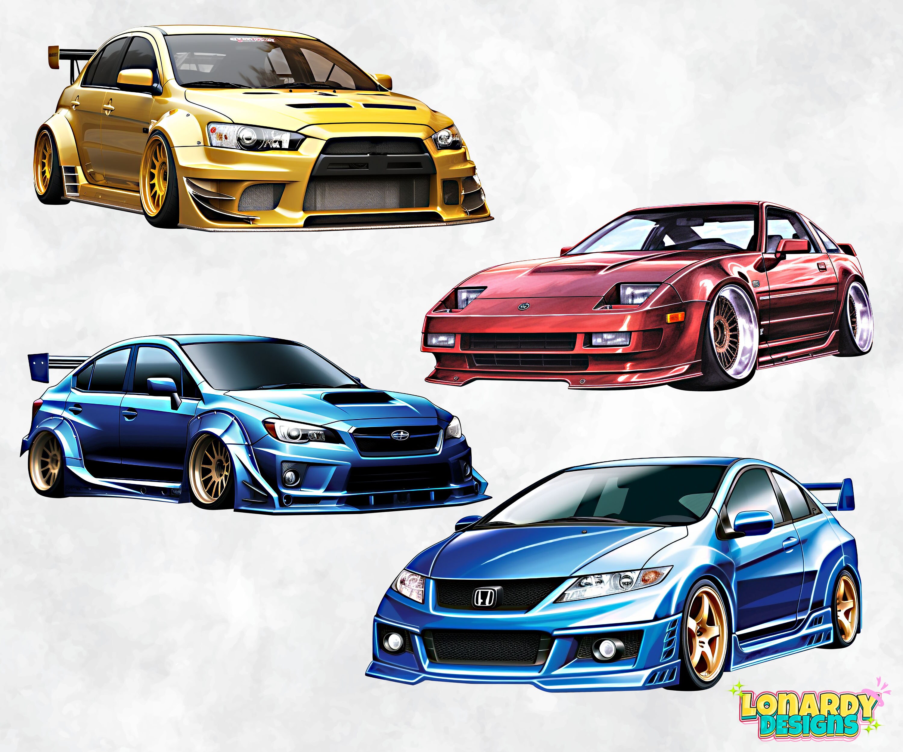 JDM Cars PNG Clipart Bundle, Import Vehicle Printable Graphics, Tuner ...