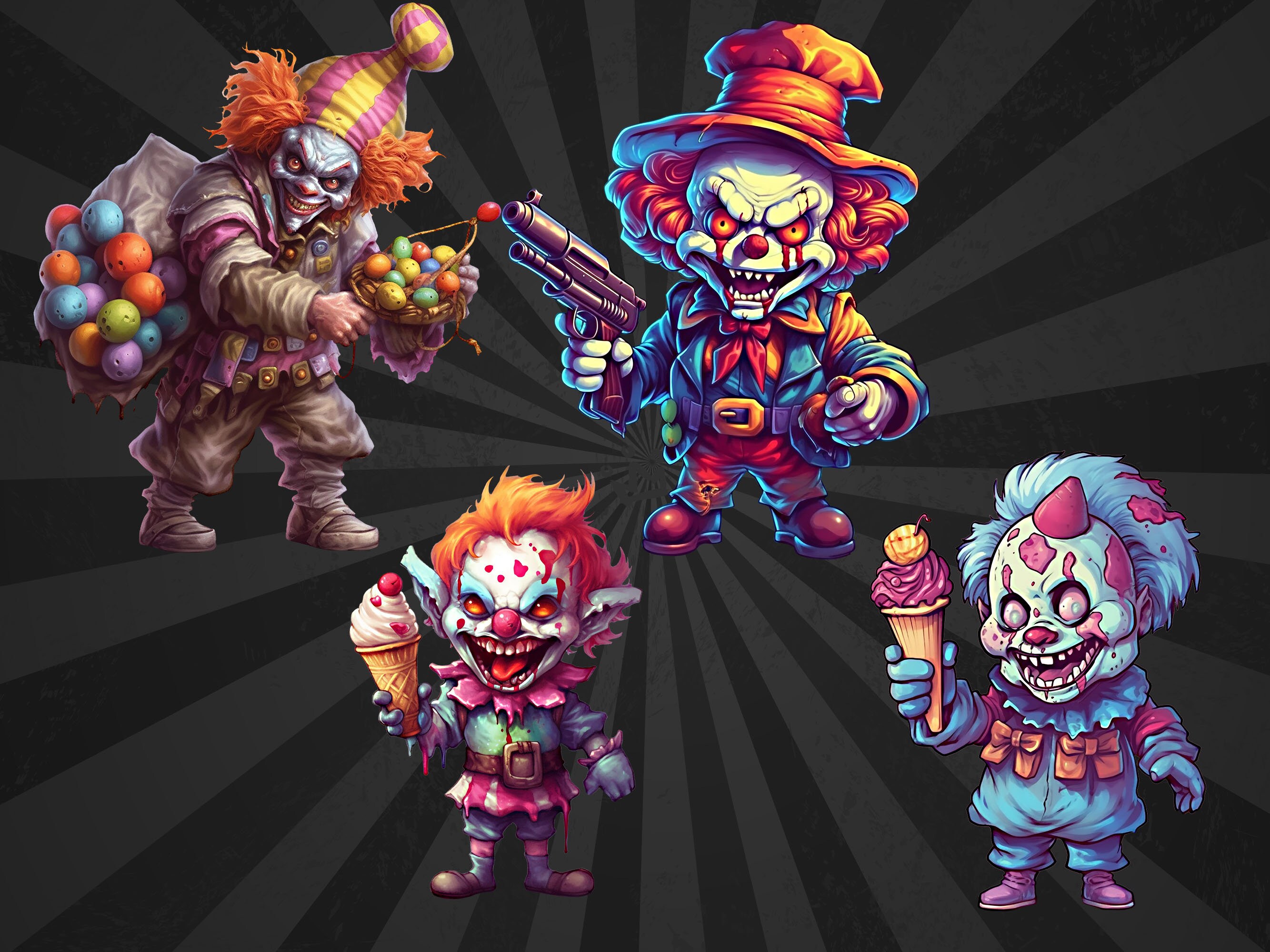 Creepy Clown Clipart Bundle Png, Spooky Clowns Sublimation Design ...