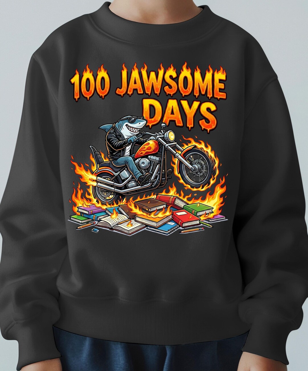 100 Jawsome Days PNG, Shark Motorcycle Sublimation, Biker School Shirt ...