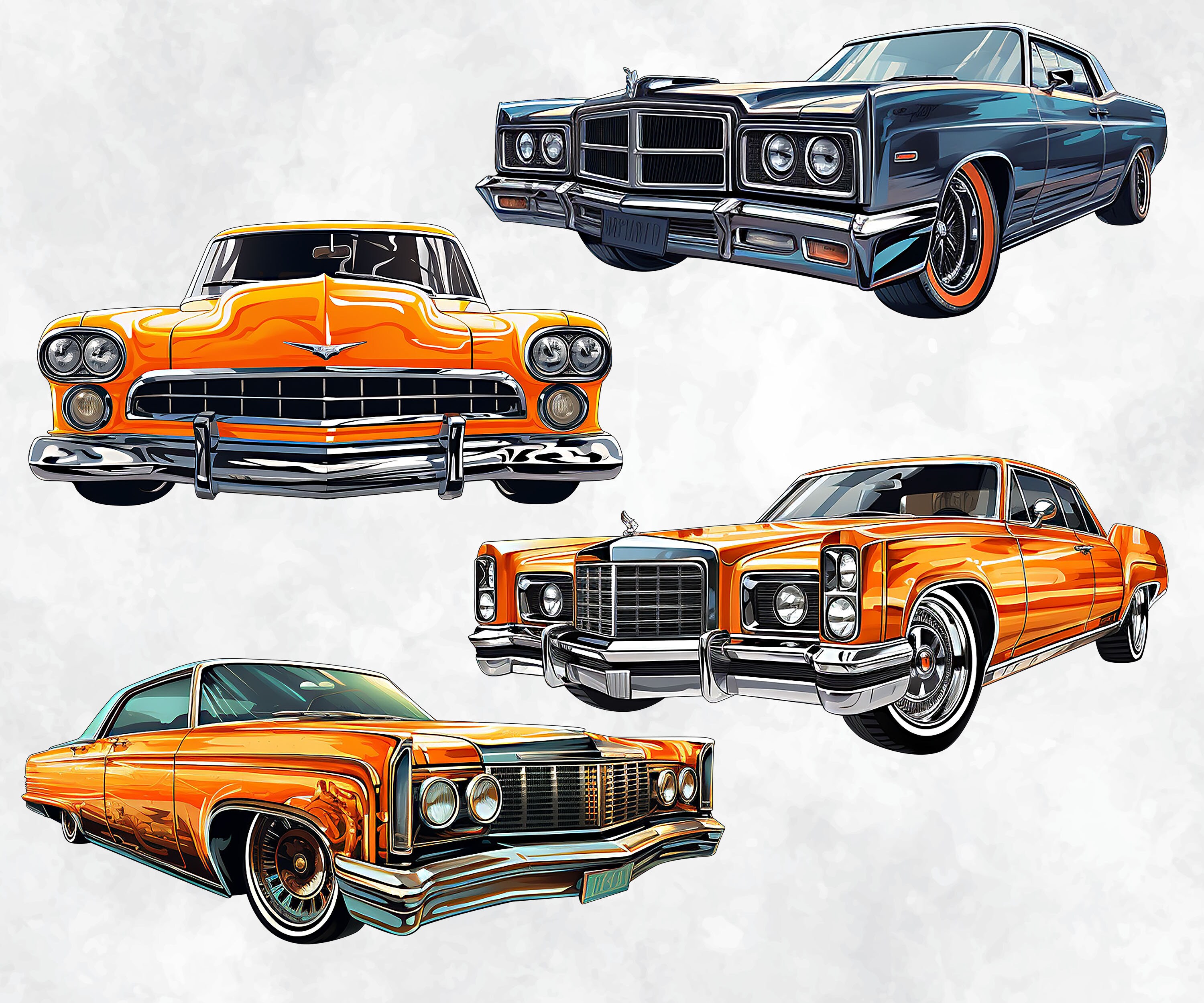 Classic Lowriders Clipart Bundle PNG Custom Vehicle Sublimation Design ...