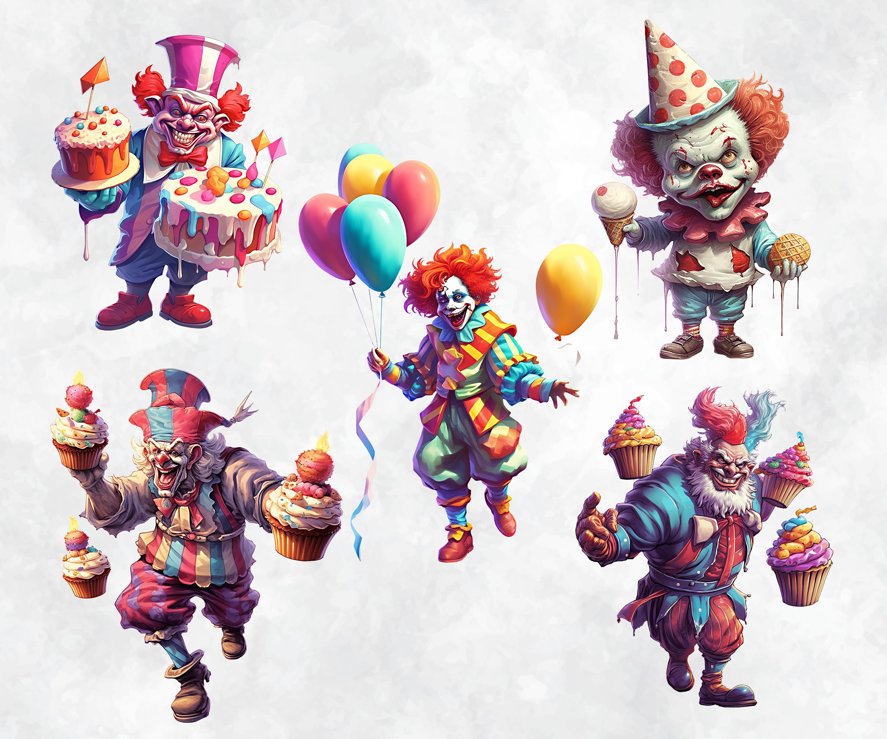 Creepy Clown PNG Clipart Bundle Spooky Characters Sublimation Design ...
