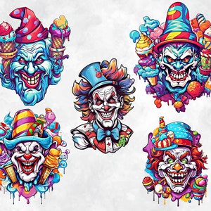 Creepy Clown PNG Clipart Bundle Spooky Characters Sublimation Design ...