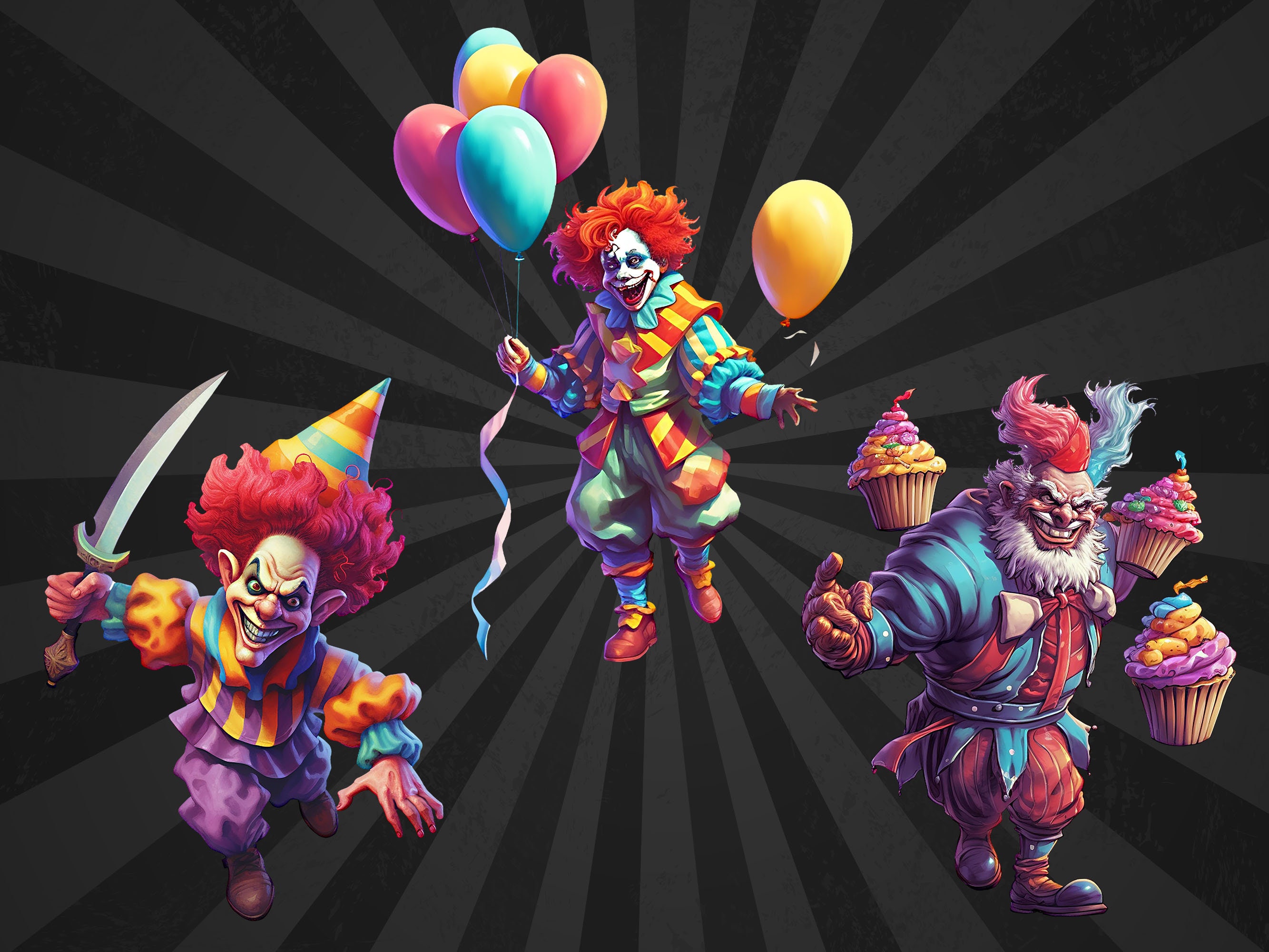 Creepy Clown Clipart Bundle Png Spooky Clowns Sublimation - Etsy