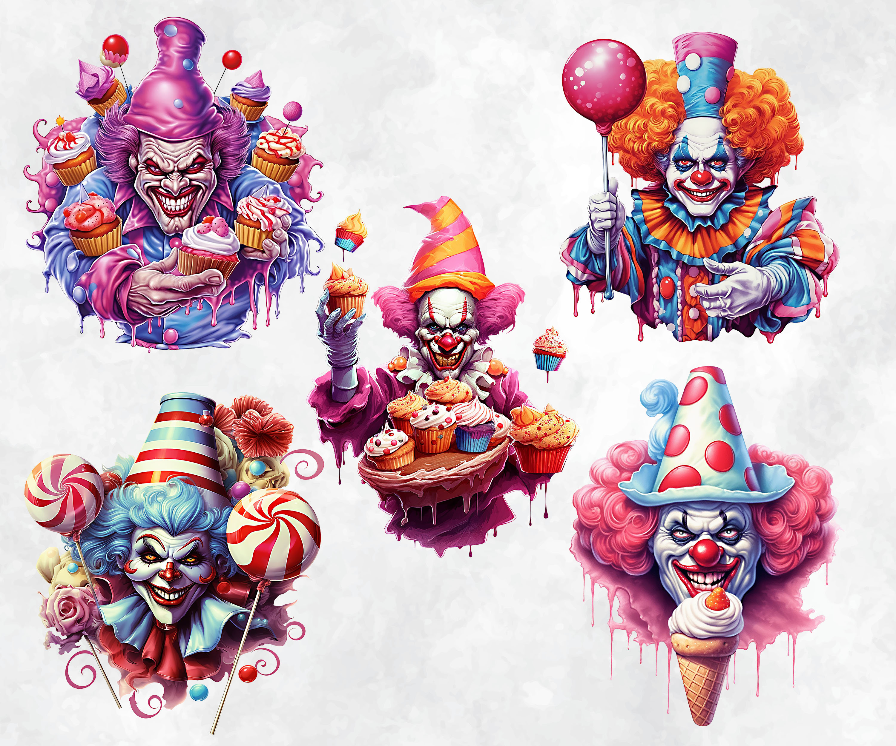 Creepy Clown PNG Clipart Bundle Spooky Characters Sublimation Design ...