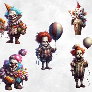 Creepy Clown PNG Clipart Bundle Spooky Characters Sublimation Design ...