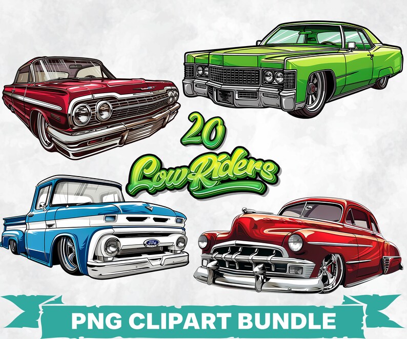 20 Lowrider Car PNG Clipart Bundle, Vintage Classic Car Sublimation ...