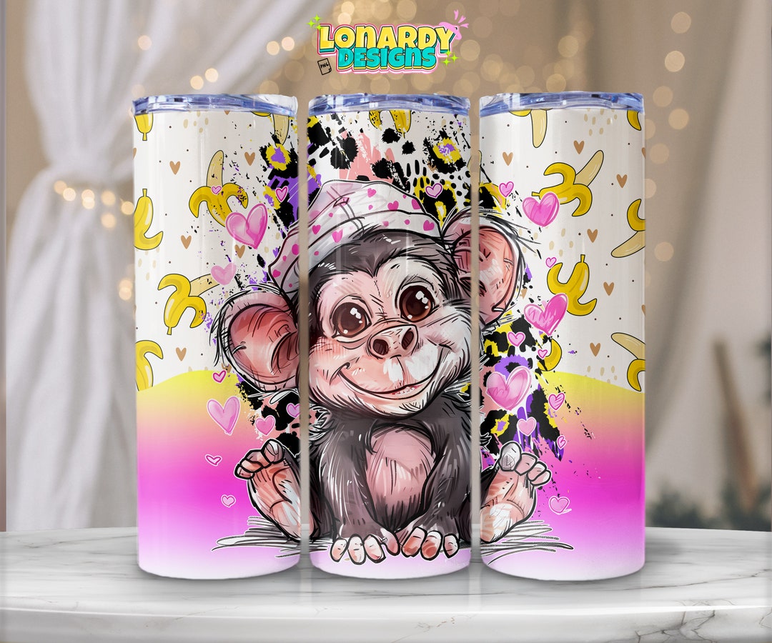 Cute Baby Ape Tumbler Wrap PNG Funny Monkey Sublimation Design Jungle ...
