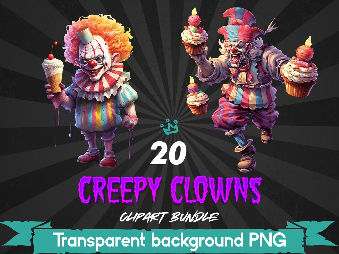 Creepy Clown Clipart Bundle Png, Spooky Clowns Sublimation Design ...