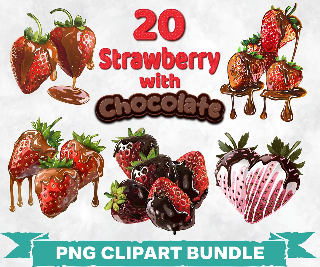 Delicious Strawberry Clipart Bundle, Sweet Food PNG Graphics, Chocolate ...