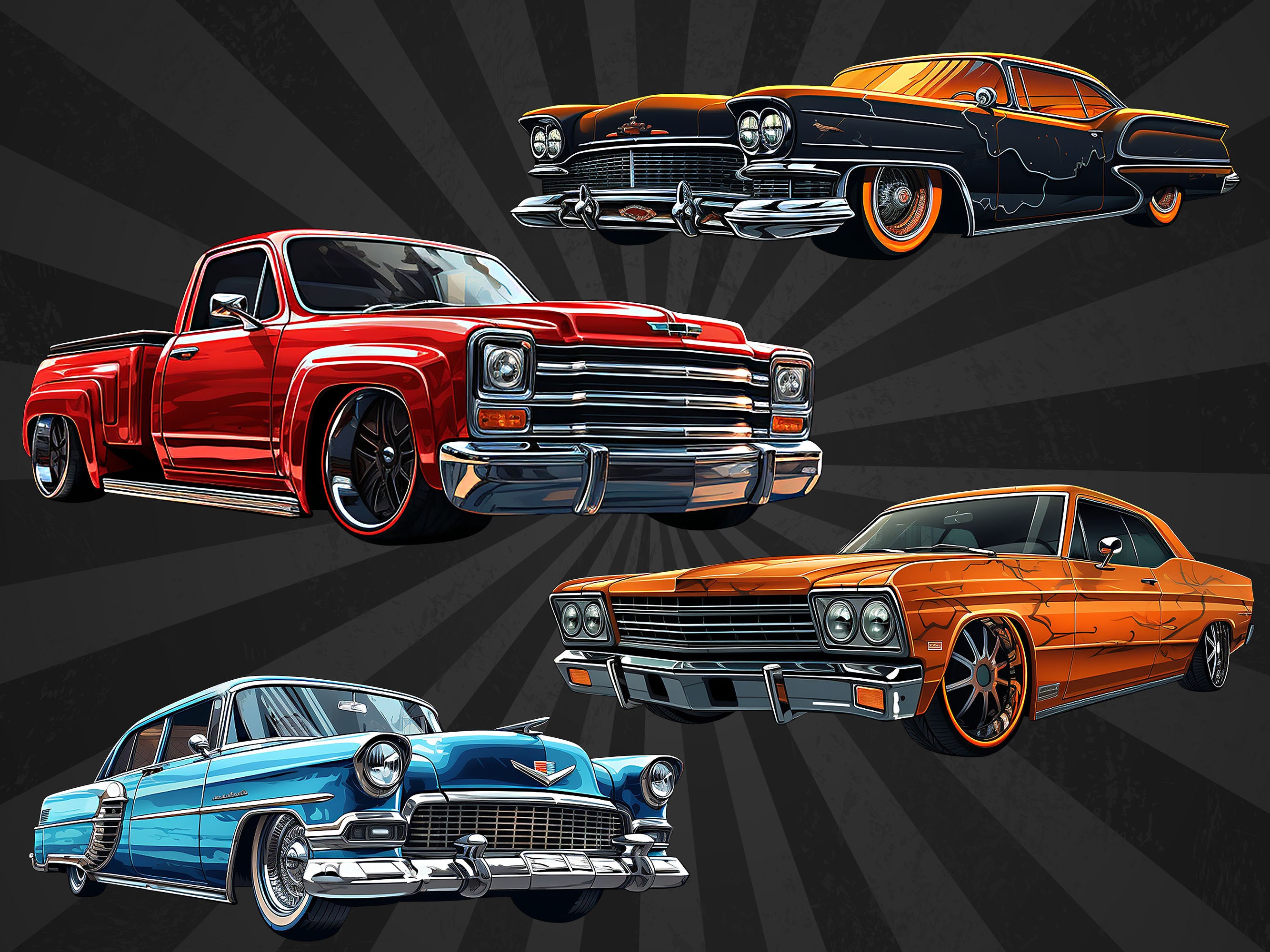 Lowrider Car PNG Clipart Bundle, Classic Muscle Car Sublimation Design ...