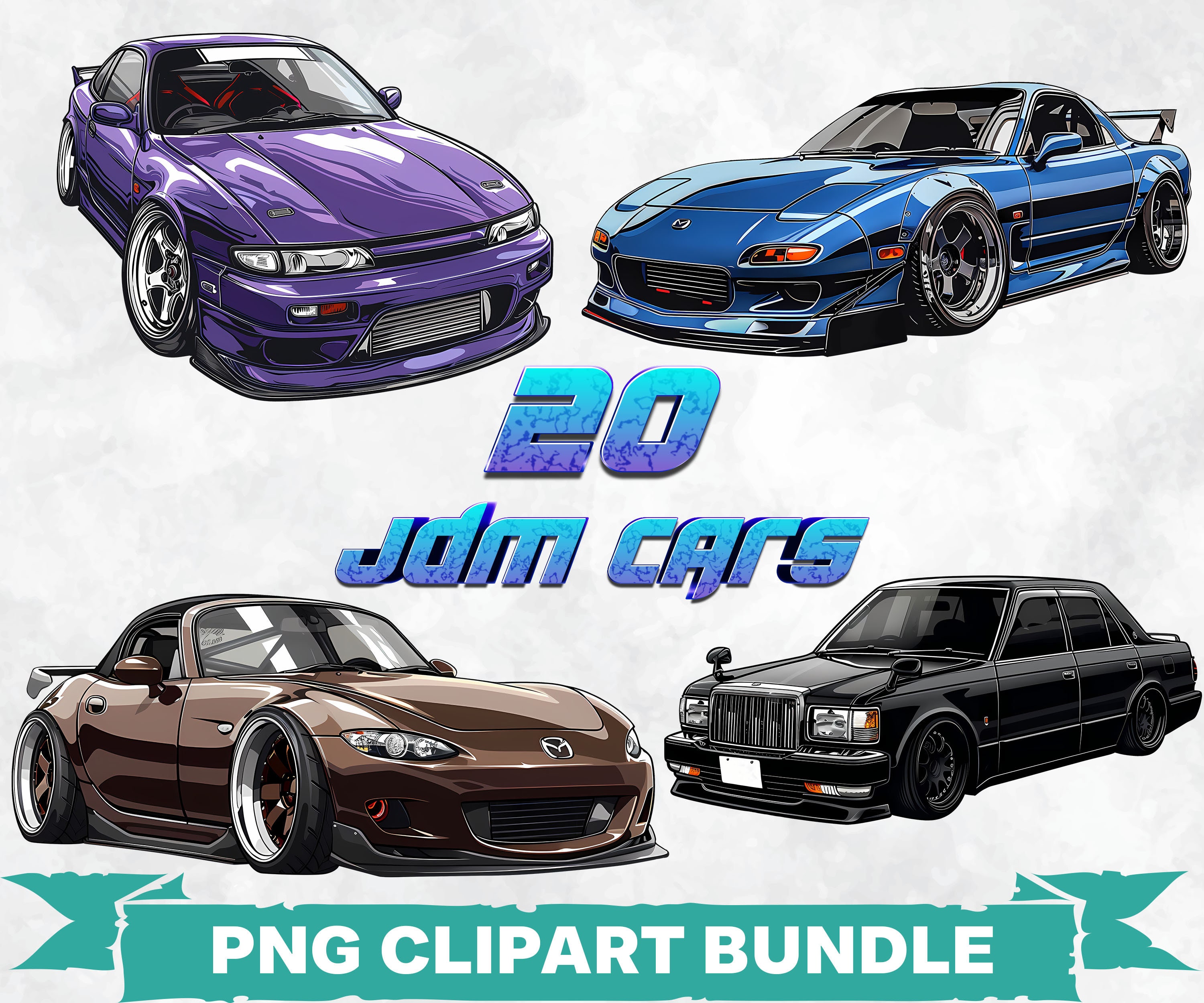 JDM Cars PNG Clipart Bundle, Japanese Tuner Car Sublimation Graphics ...