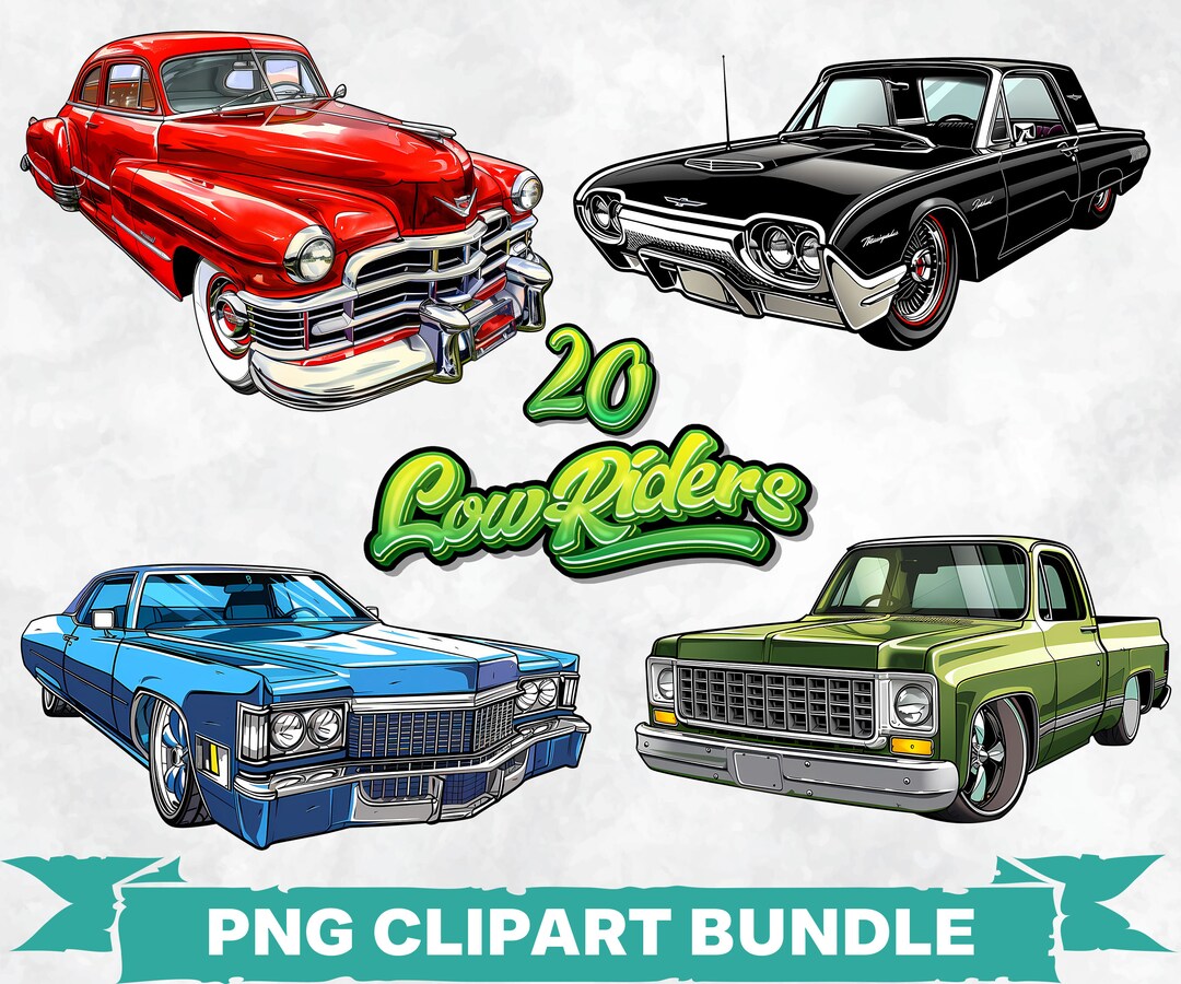 Lowrider Cars PNG Clipart Bundle, Vintage Vehicles Printable Graphics ...