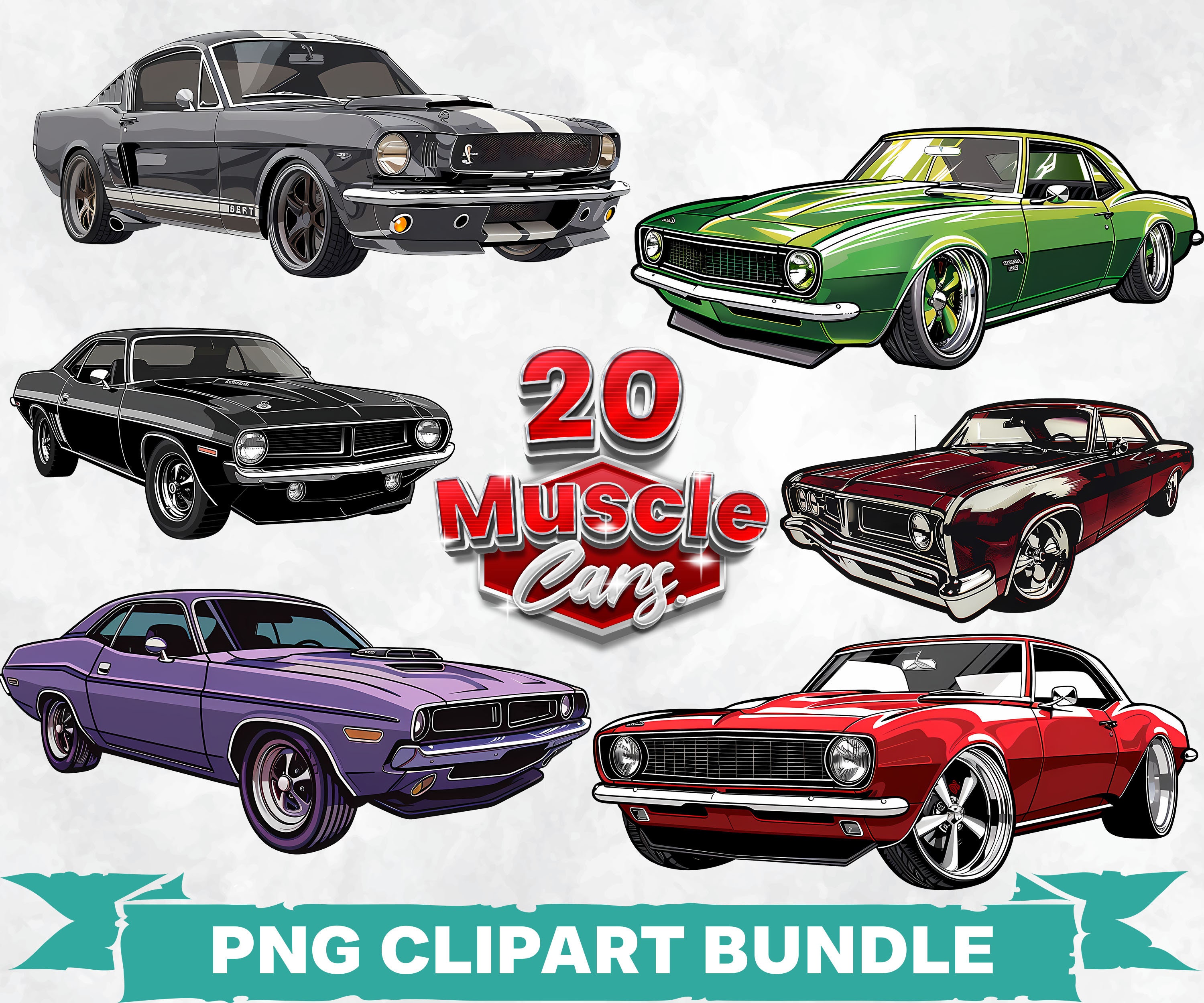 Retro Muscle Cars PNG Clipart Bundle American Classic Car Sublimation ...