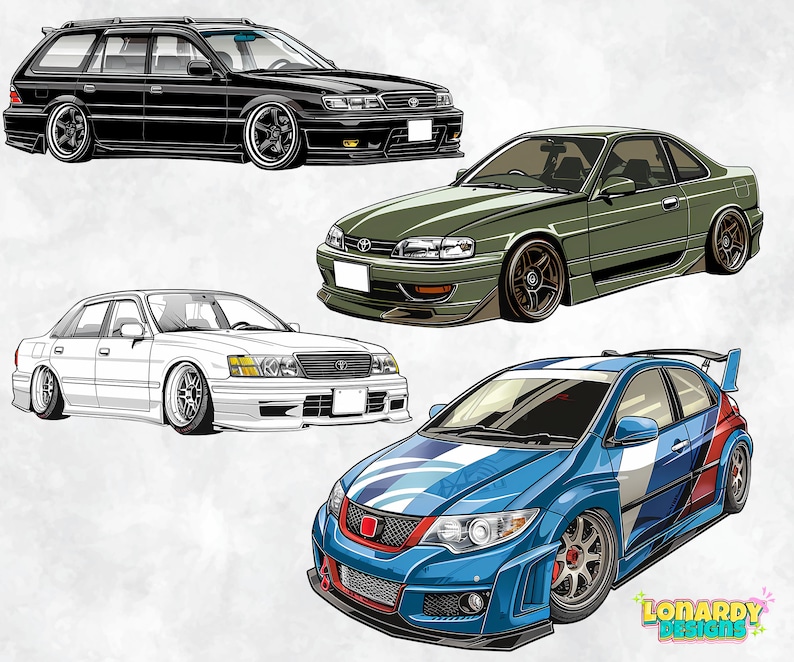 JDM Cars PNG Clipart Bundle, Japanese Tuner Car Sublimation Graphics ...