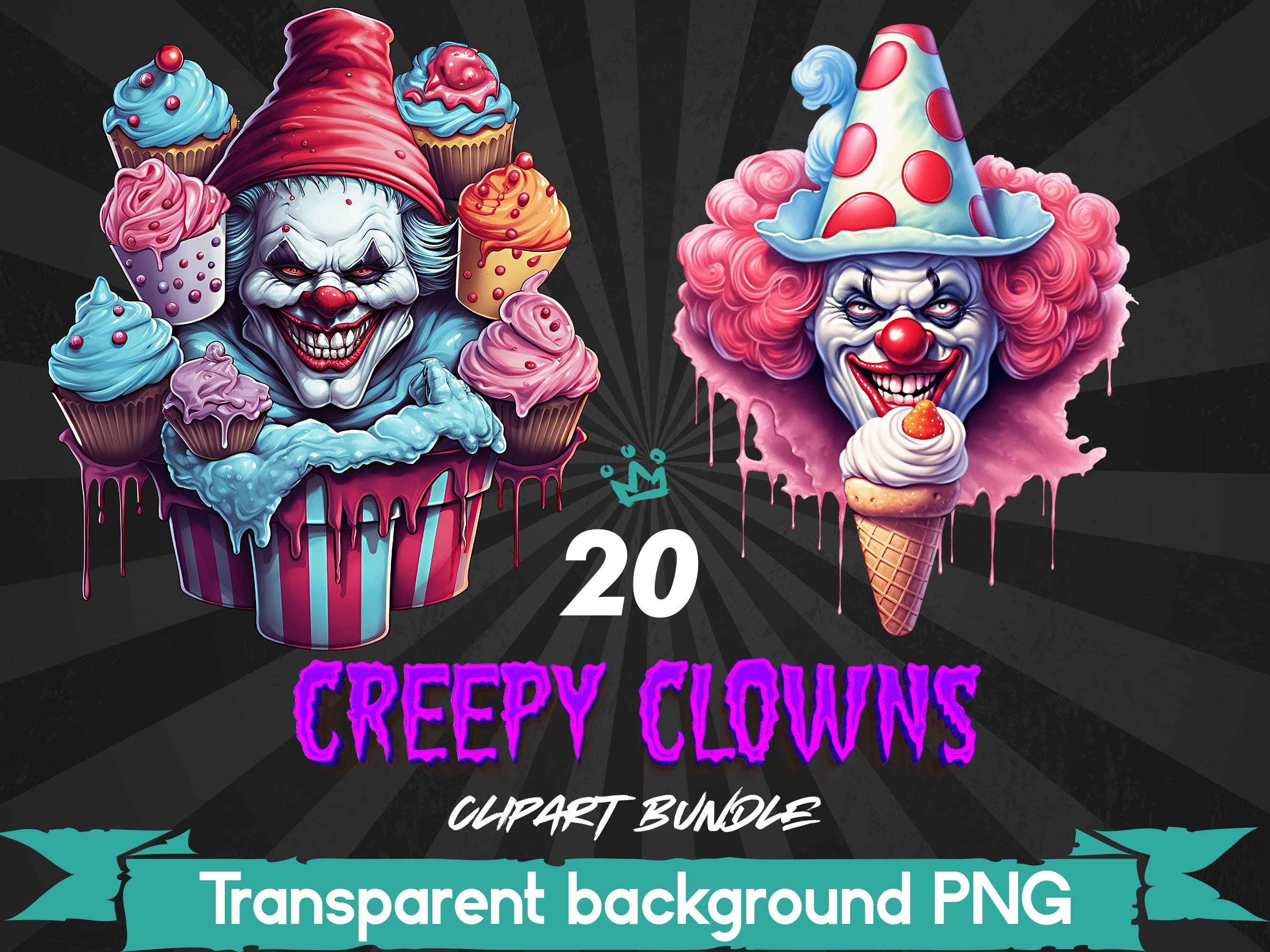 Creepy Clown Clipart Bundle Spooky Clowns Sublimation Design - Etsy