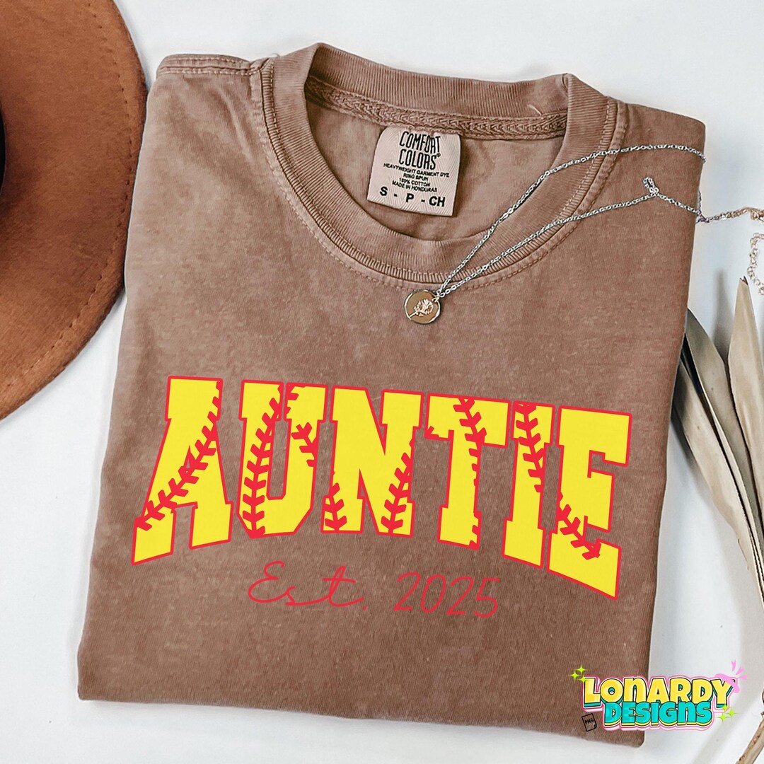 Auntie Softball PNG Sublimation Design, Aunt Est 2025 Yellow Red ...
