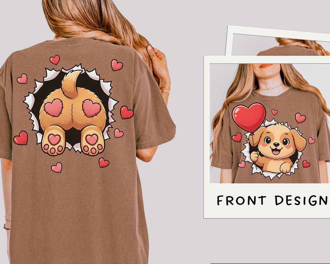 Funny Dog Valentine PNG, Front and Back Design, Cute Puppy Heart ...