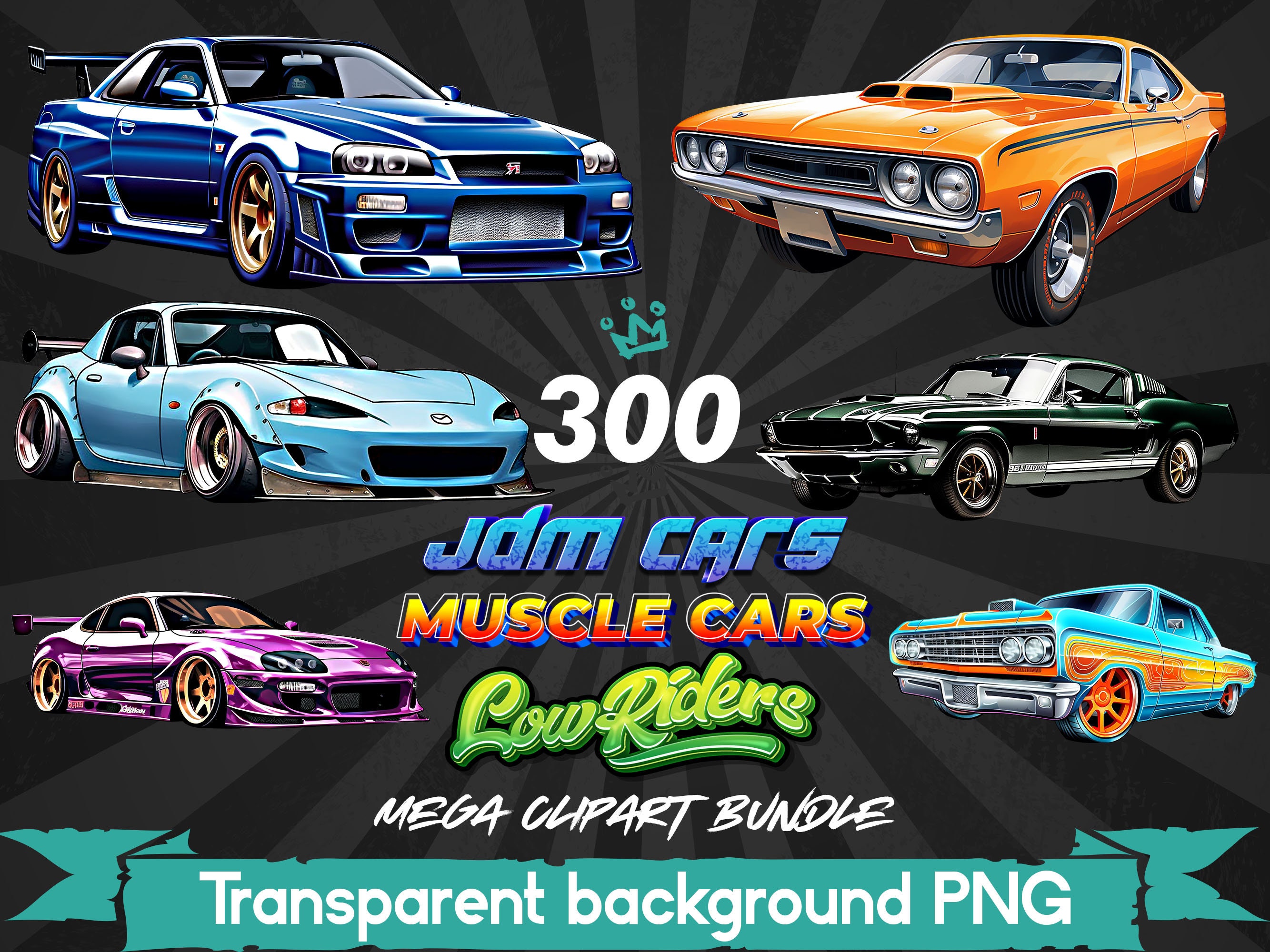 Car Art Bundle: JDM, Muscle, Low Riders, Classic, Hot Rods - Vintage ...