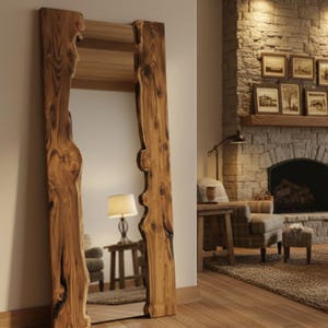 Rustic Natural Edge Full Length Mirror, Handmade Farmhouse Wood Decor ...