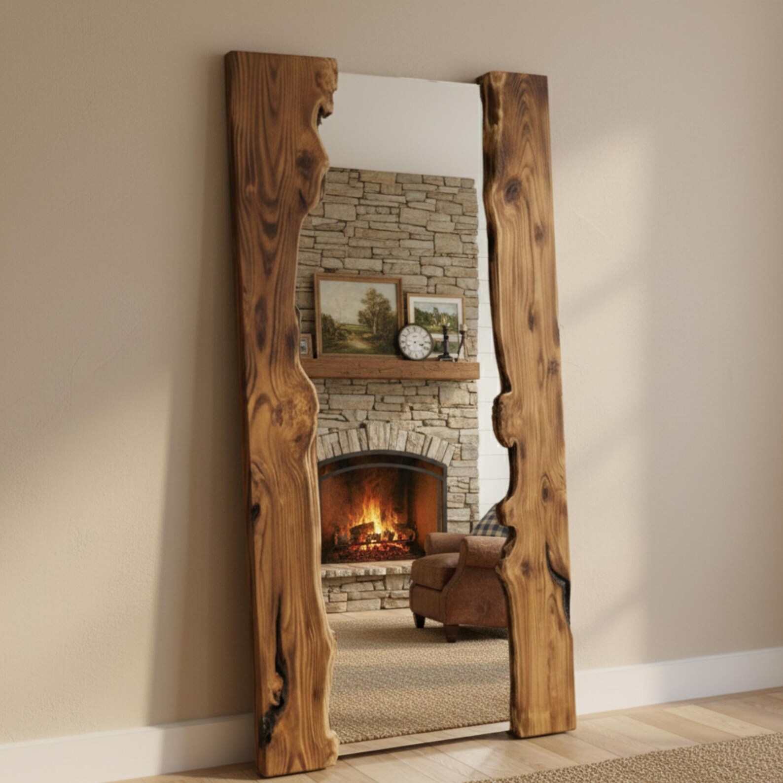 Rustic Natural Edge Full Length Mirror, Handmade Farmhouse Wood Decor ...