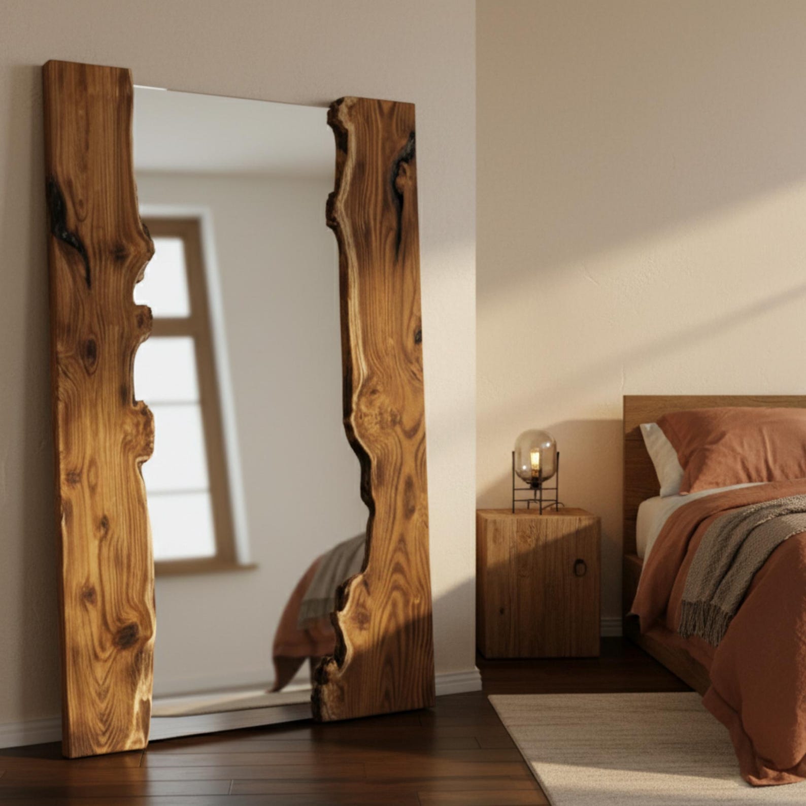 Rustic Wood Mirror: Handmade Reclaimed Natural Edge Farmhouse Mirror - Etsy