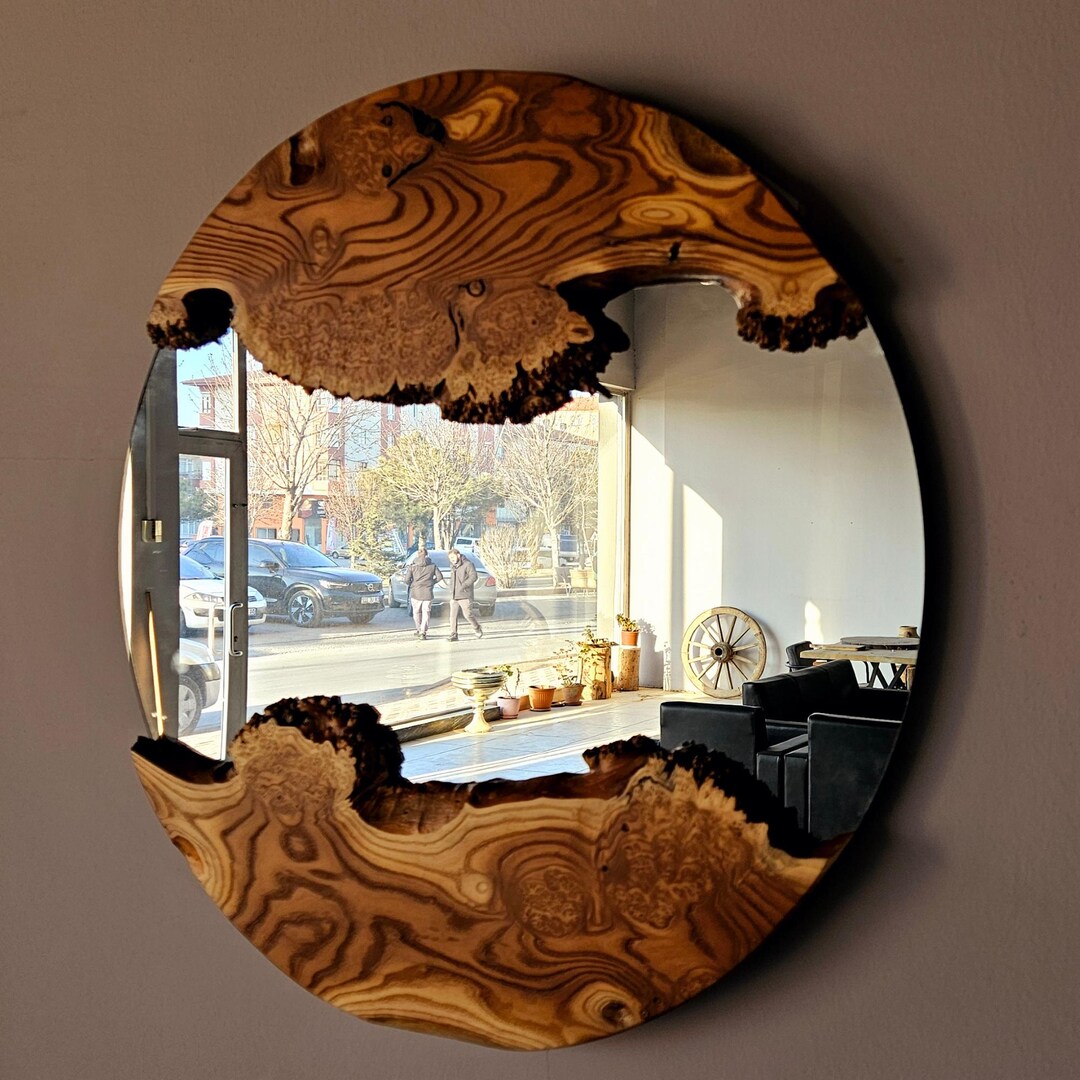 Live Edge Round Mirror, Handmade Wooden Mirror, Natural Wood Wall ...