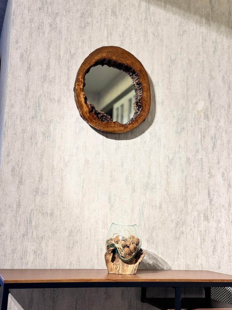 Handcrafted Natural Wood Edge Decorative Wall Mirror, Unique and One-of ...