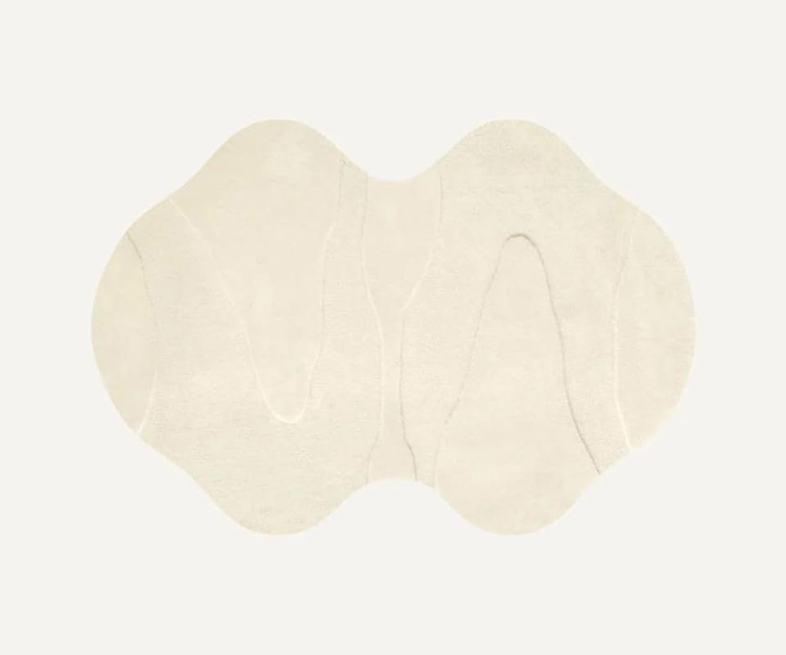 Cream-white Oval Shaped Tufted Rug Wool Handmade Area Carpets for ...