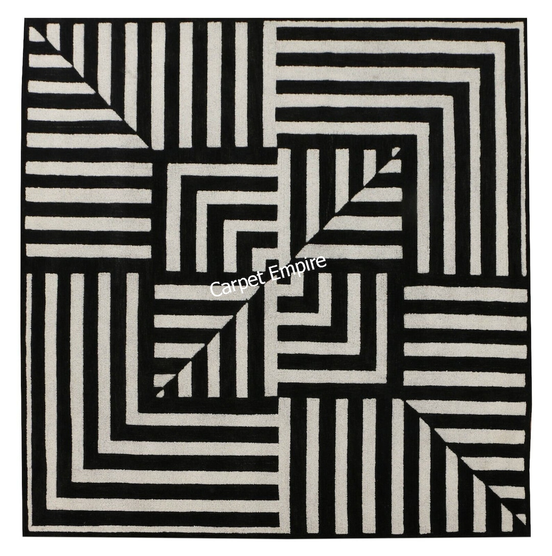 Square Rug Hand Tufted Block Design Multi Colored Under Table - Etsy