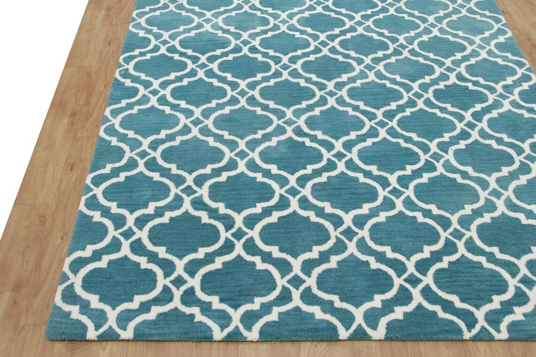 Ryana Scroll Tile Green Hand Tufted 100% Wool Handmade Area - Etsy