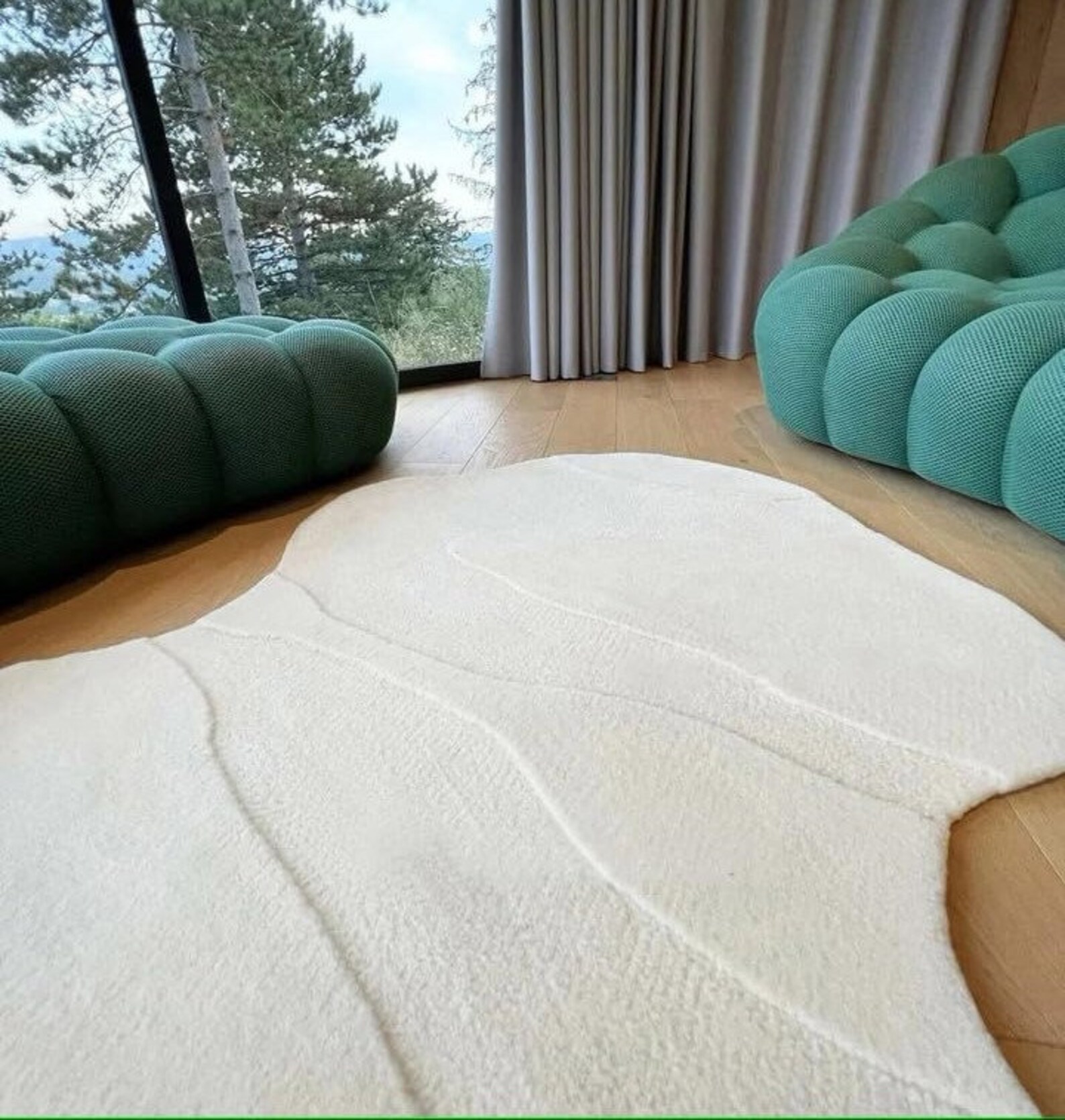 Cream-white Oval Shaped Tufted Rug Wool Handmade Area Carpets for ...