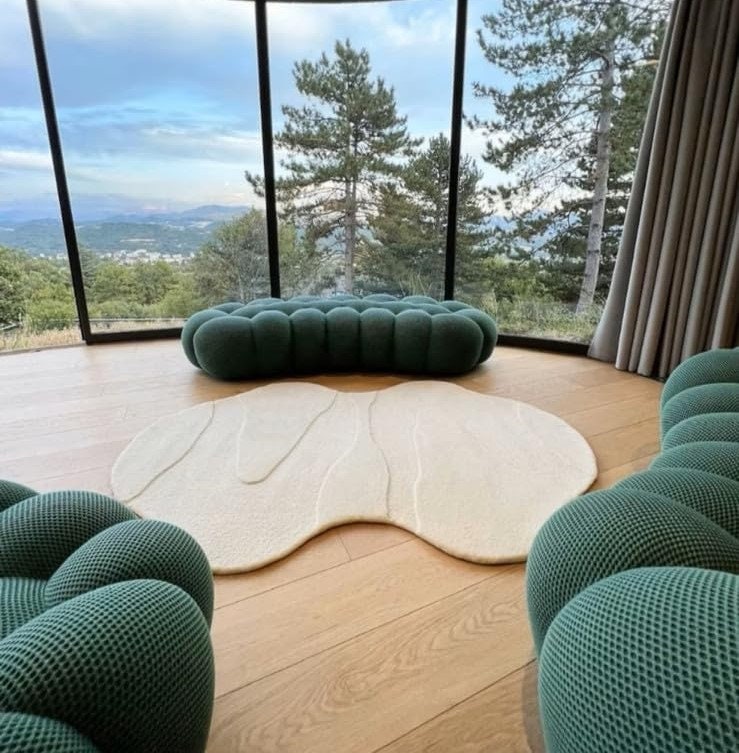 Cream-white Oval Shaped Tufted Rug Wool Handmade Area Carpets for ...