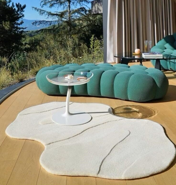 Cream-white Oval Shaped Tufted Rug Wool Handmade Area Carpets for ...