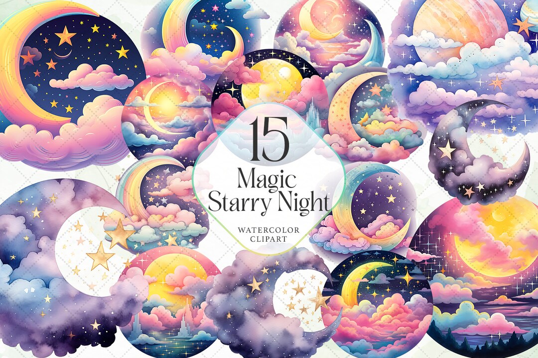 Watercolor Starry Skies Clipart Environment Download - Etsy