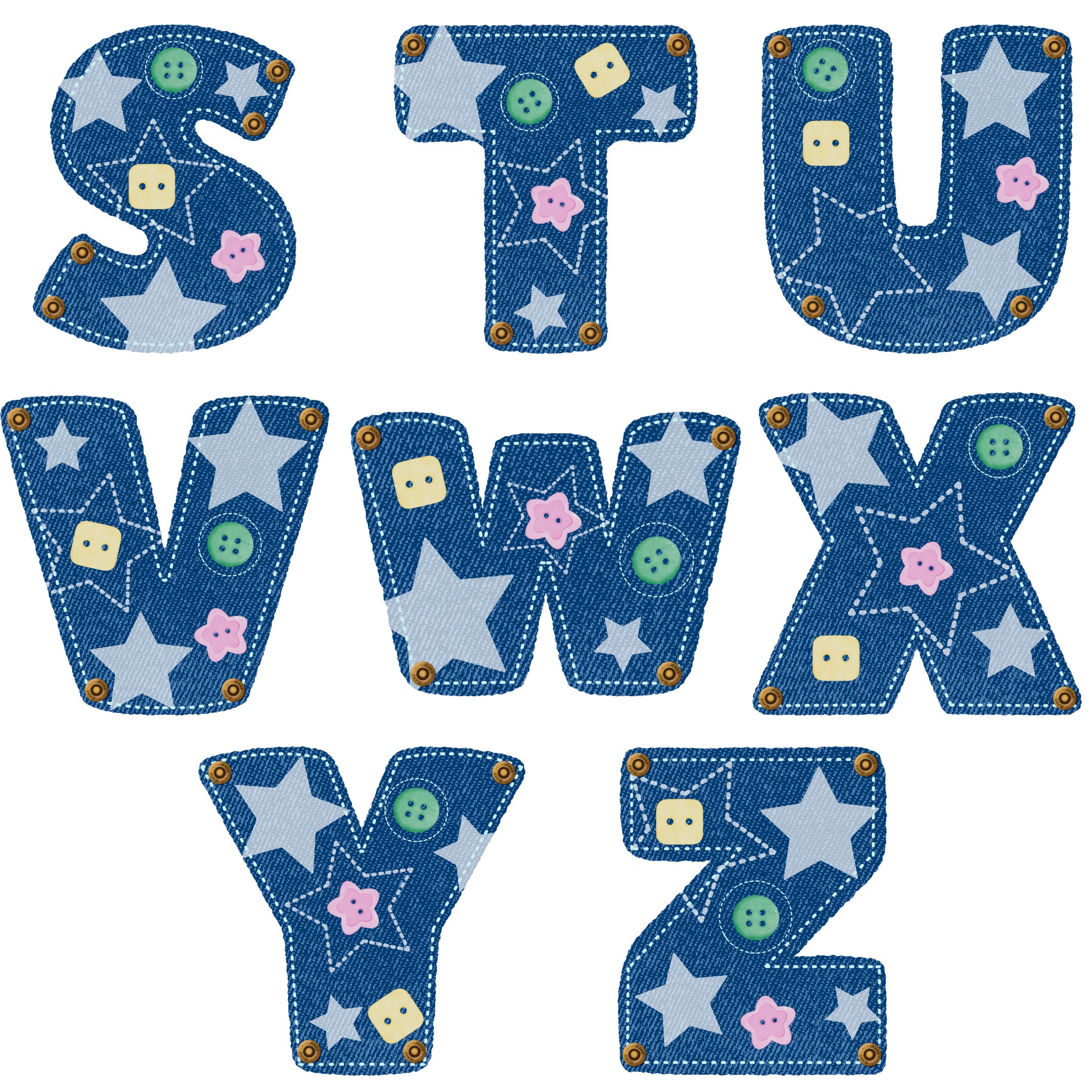 Jeans Watercolor Letters Clipart PNG SVG Bundle, Jeans Font, Jeans ...